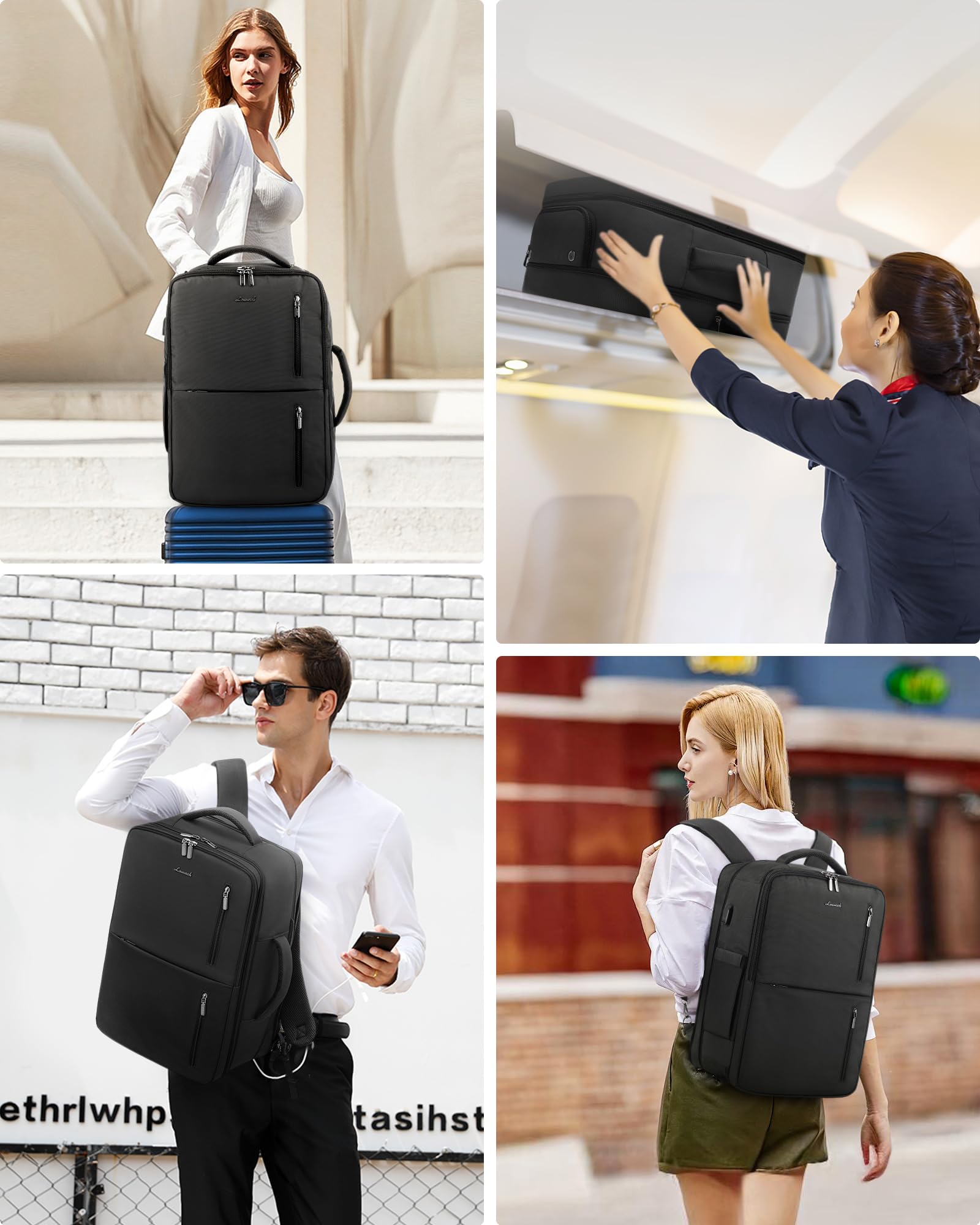 LOVEVOOK Travel Backpack for Women Men, Carry On Backpack 17Inch Laptop Backpacks Luggage Backpack Suitcase with Shoe Compartment with 6 Packing Cubes, with USB Port Flight Approved, Black