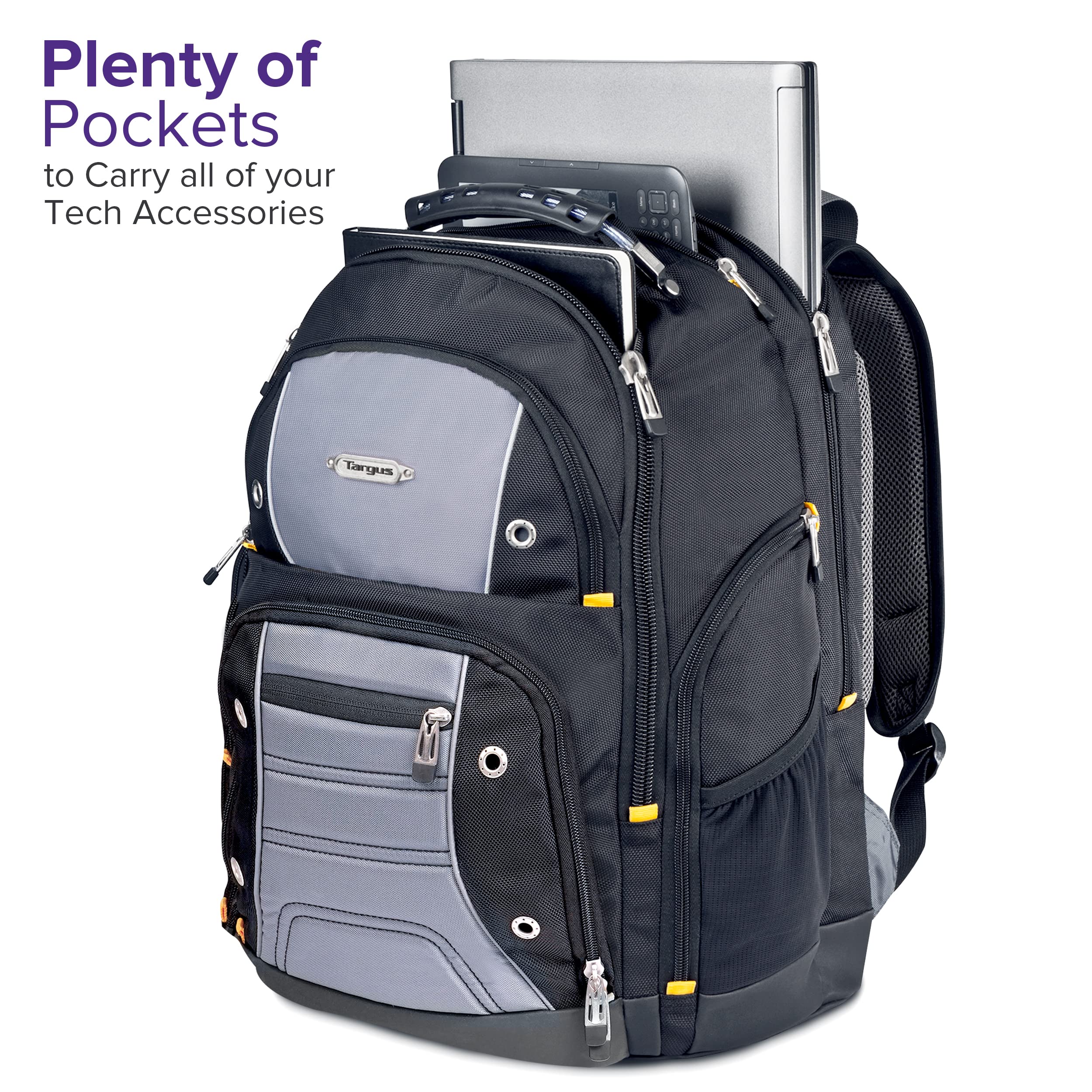 Targus Drifter II Backpack Design for Business Professional Commuter with Large Compartments, Durable Water Resistant, Hidden Zip Pocket, Protective Sleeve fits 17-Inch Laptop, Black/Gray (TSB239US)