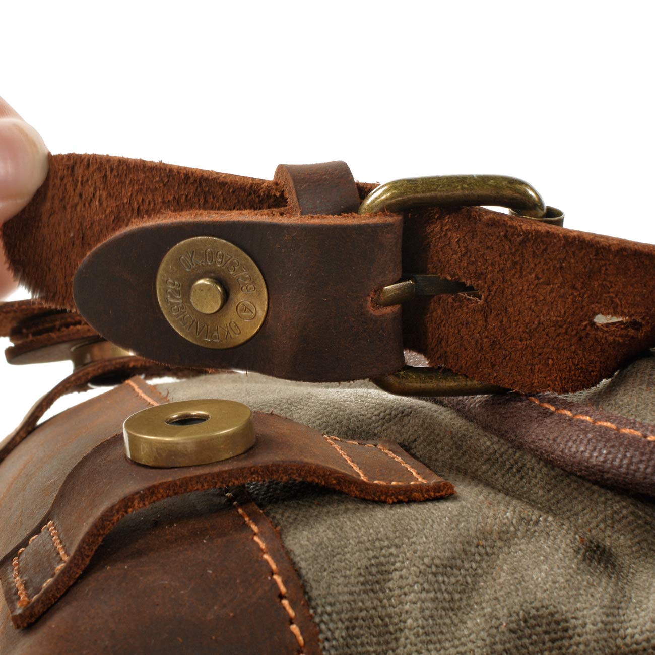 WUDON Men Travel Backpack, Genuine Leather-Waxed Canvas Shoulder Hiking Rucksack (Green)
