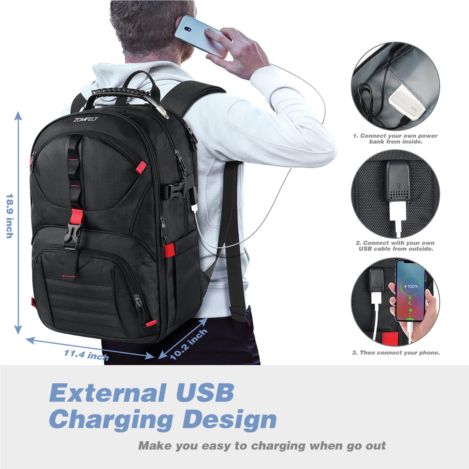 ZOMFELT Extra Large Laptop Backpack, Anti Theft TSA Travel 17.3 inch Laptop Backpack with USB Charging Port, Business College Backpack School Computer Bag for Women & Men