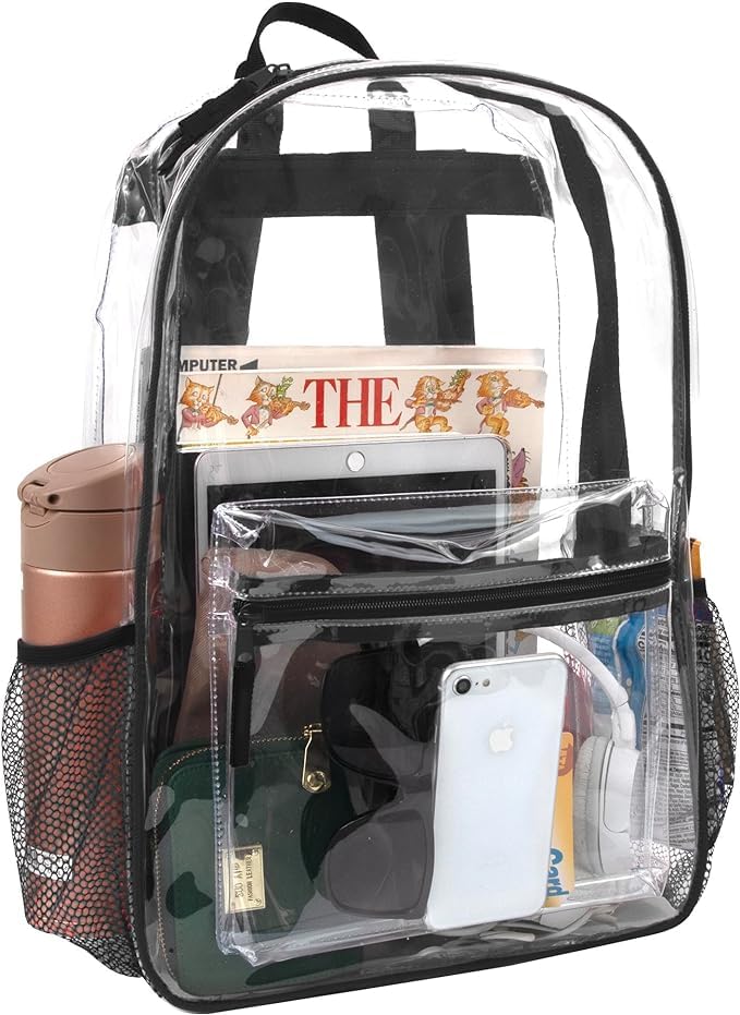 Bulk Clear Backpacks Wholesale for School 24 Pack Clear Backpacks for Boys, Girls, Stadium, Travel (Solid Black Pack)