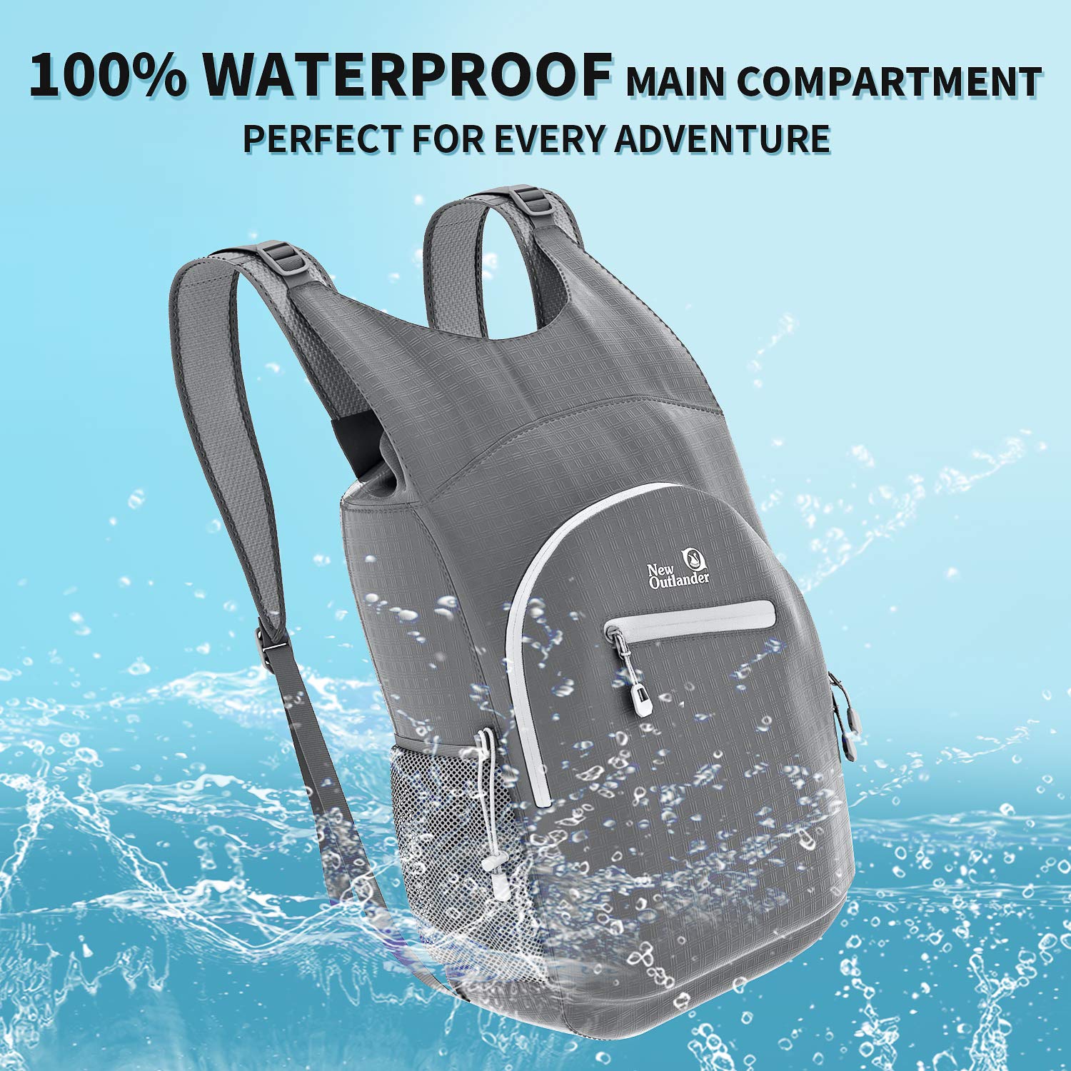Outlander 100% Waterproof Hiking Backpack Lightweight Packable Travel Daypack(Grey) 25L