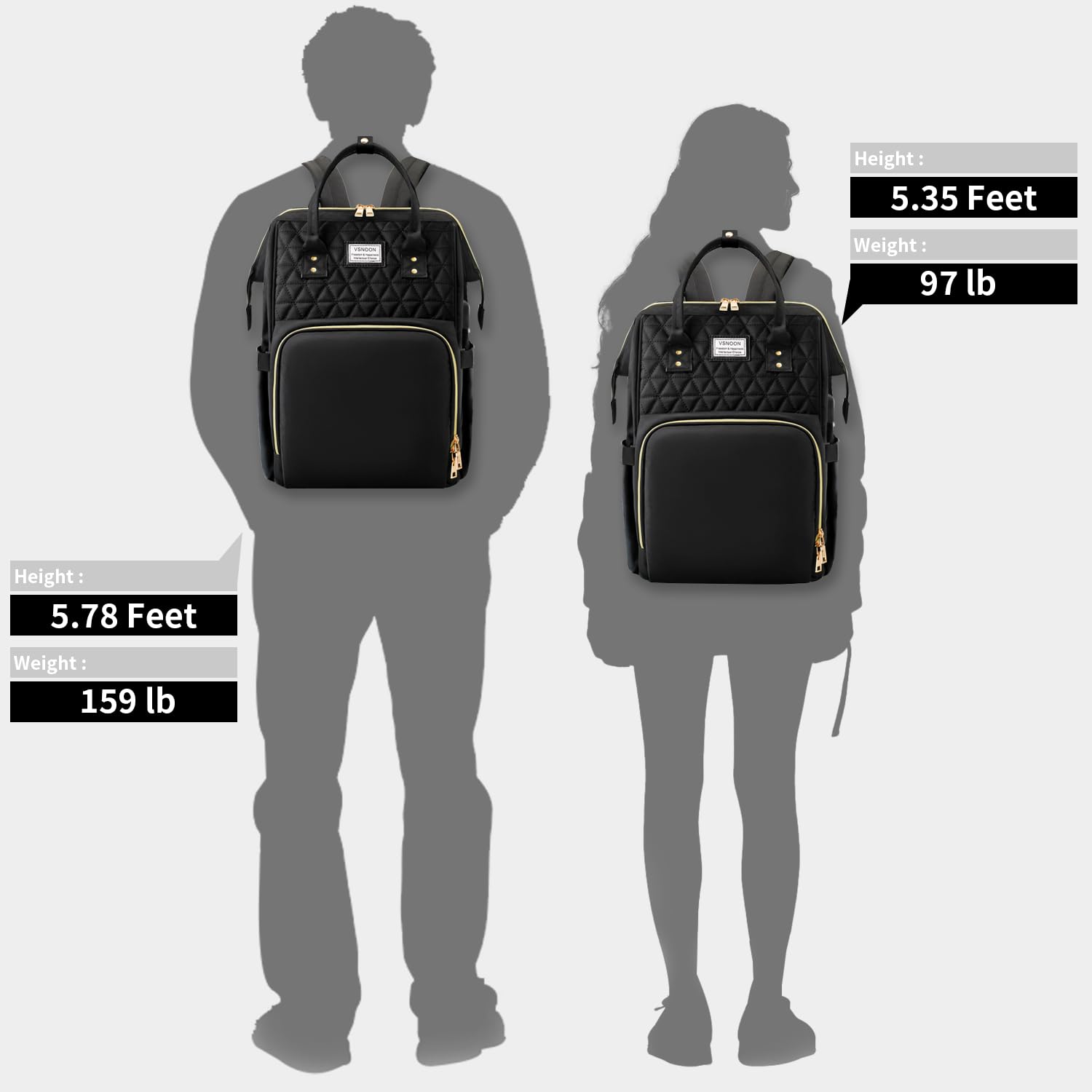 VSNOON Laptop Backpack for Women, 15.6 Inch Travel Backpack with USB Port Charging, Water Resistant Casual Durable Work Computer Bag for Women Men Girls, Black