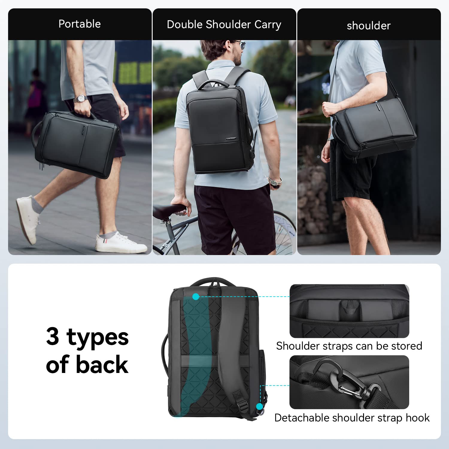 MARK RYDEN Slim Backpack for Men, 15.6 Inch Laptop Backpack, 3 in 1 Waterproof High Tech Backpack with Removable Buckle and USB Charging Port, Business Backpack Ideal for Working, Commuting, Daily
