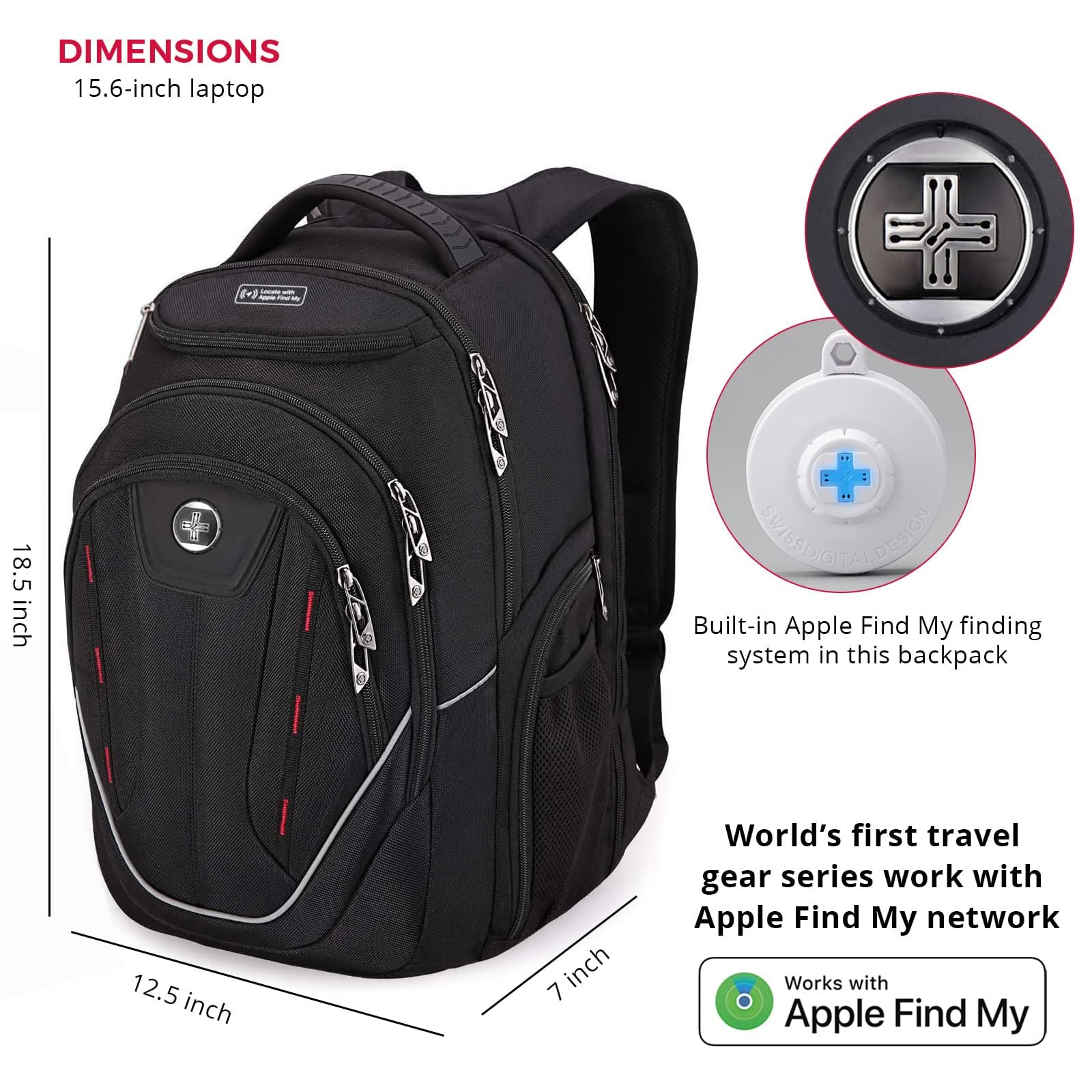 Swissdigital Design Terabyte TSA Laptop Backpack Men's USB Charging Port Large Capacity Business Travel Backpack Black(J16BTFB-41)| With Apple Find My Network