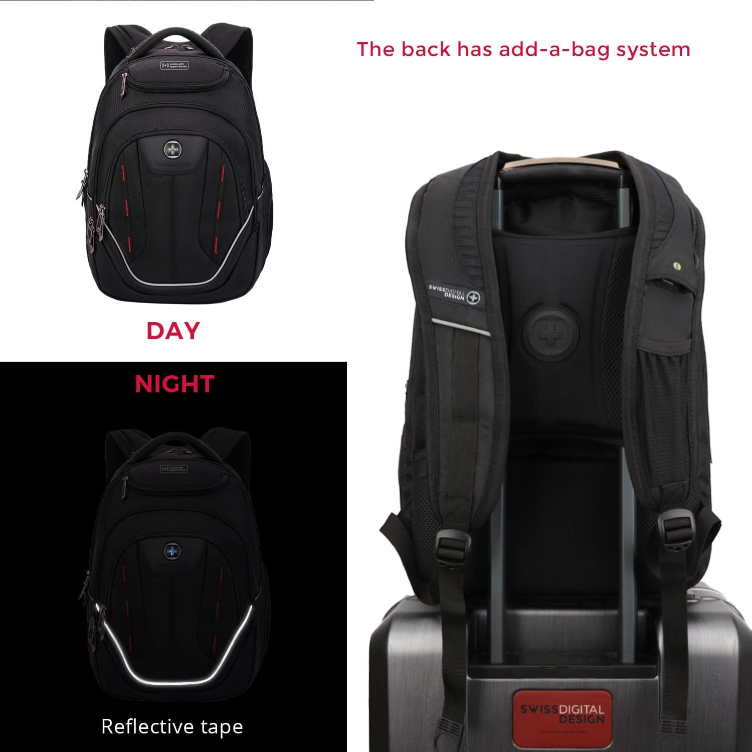Swissdigital Design Terabyte TSA Laptop Backpack Men's USB Charging Port Large Capacity Business Travel Backpack Black(J16BTFB-41)| With Apple Find My Network