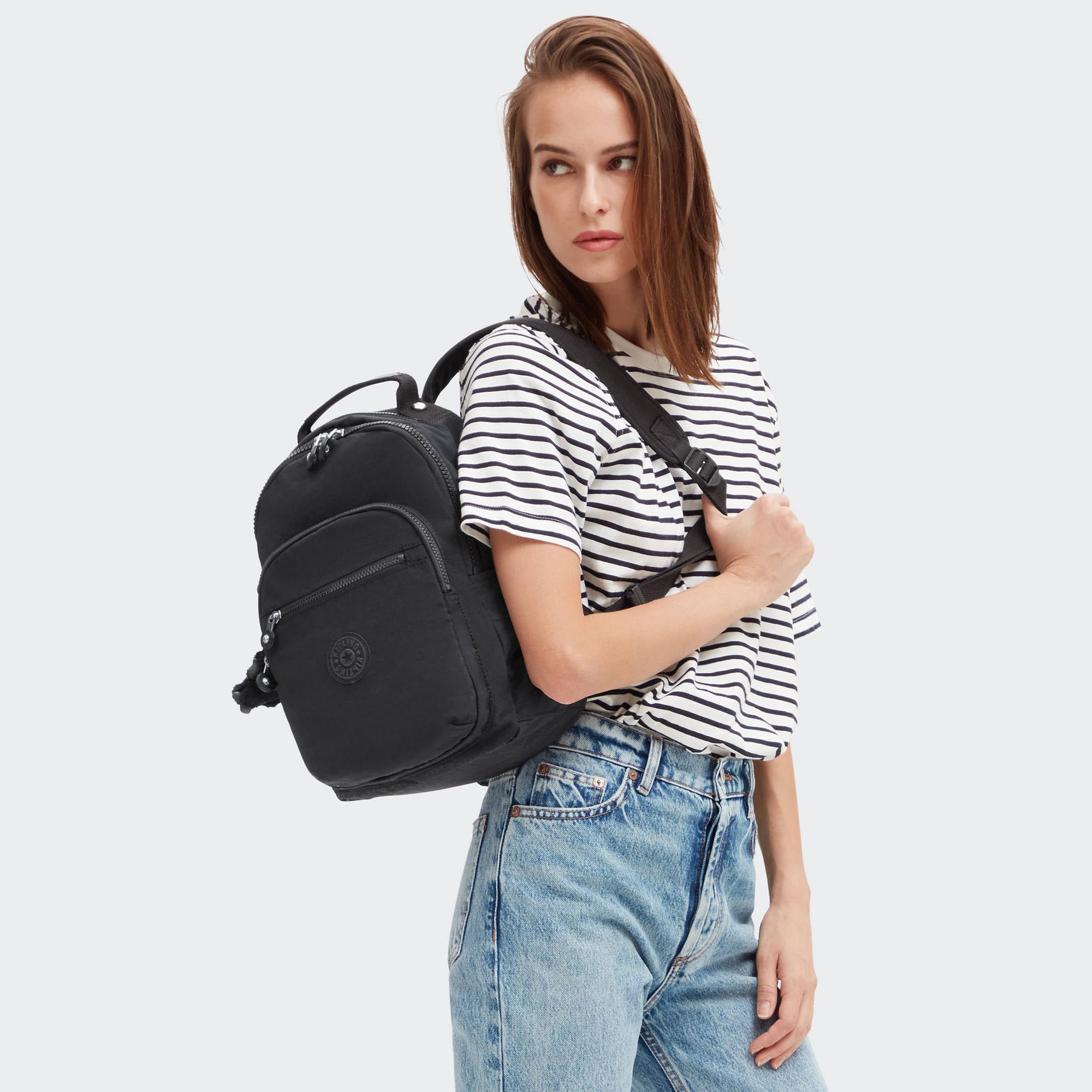 Kipling Women's Seoul Small Backpack, Durable, Padded Shoulder Straps with Tablet Sleeve, School Bag, Black Noir