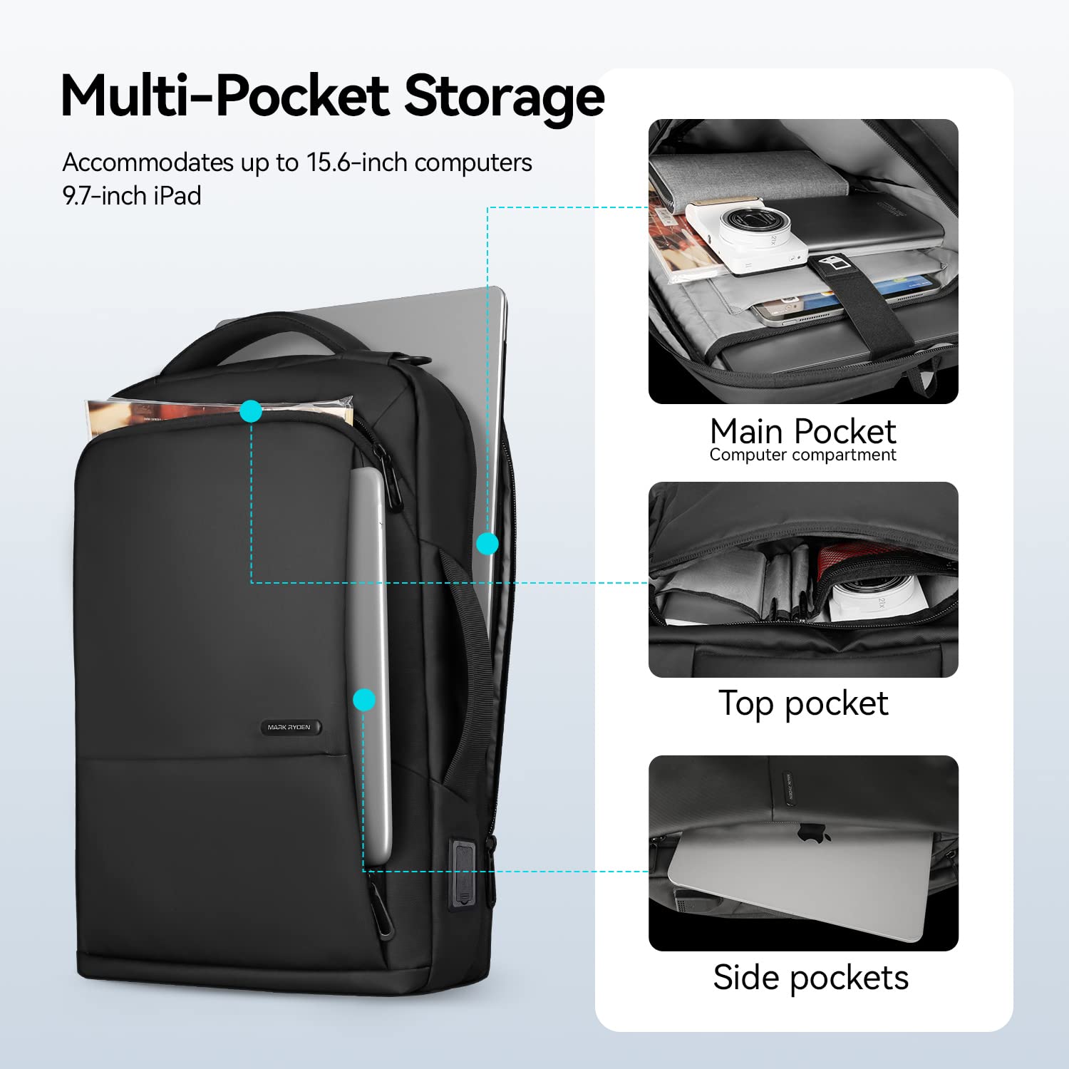 Small Business Backpack,Intelligent 3in1 Slim Laptop Backpack For Men&Women Fits 15.6 Laptop With USB Port Casual Daypack Commute Bag Executive Briefcase,Black