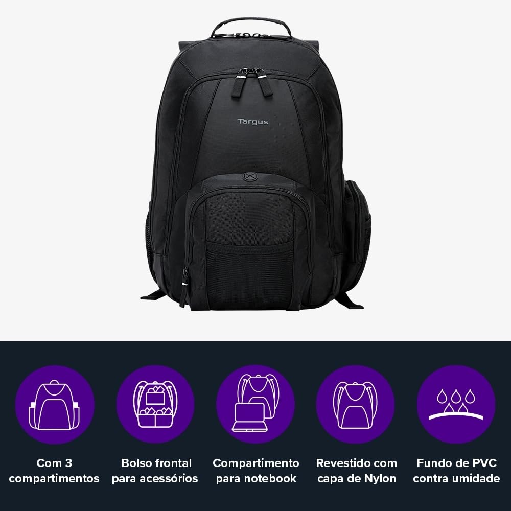 Targus Laptop Backpack for Laptops up to 16-inches Water Resistant Travel Backpack for Business Commuters School Bag College Computer Backpack for Men/Women Large Backpack Travel Gifts, Black (CVR600)