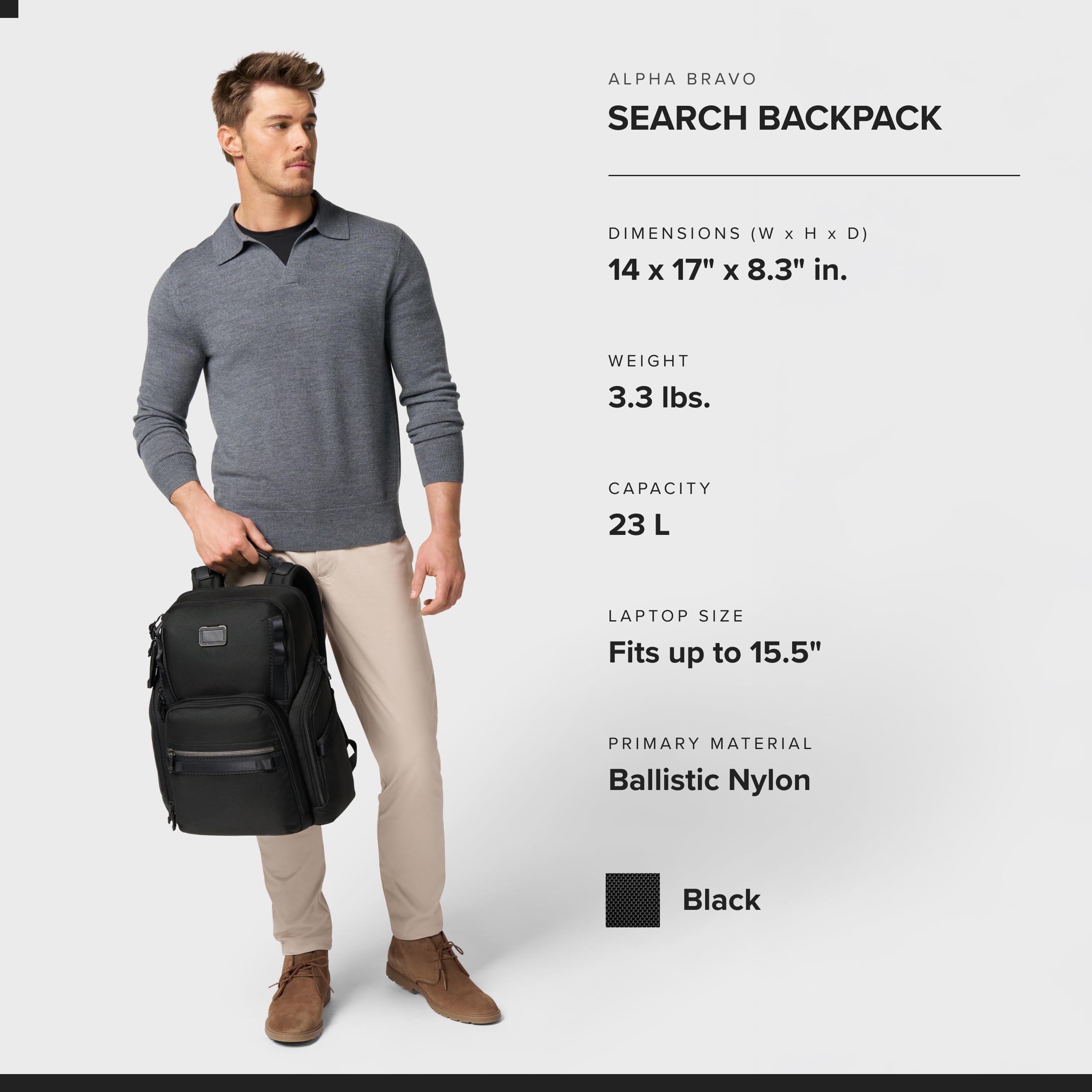 TUMI Men's Search Backpack, Black, One Size