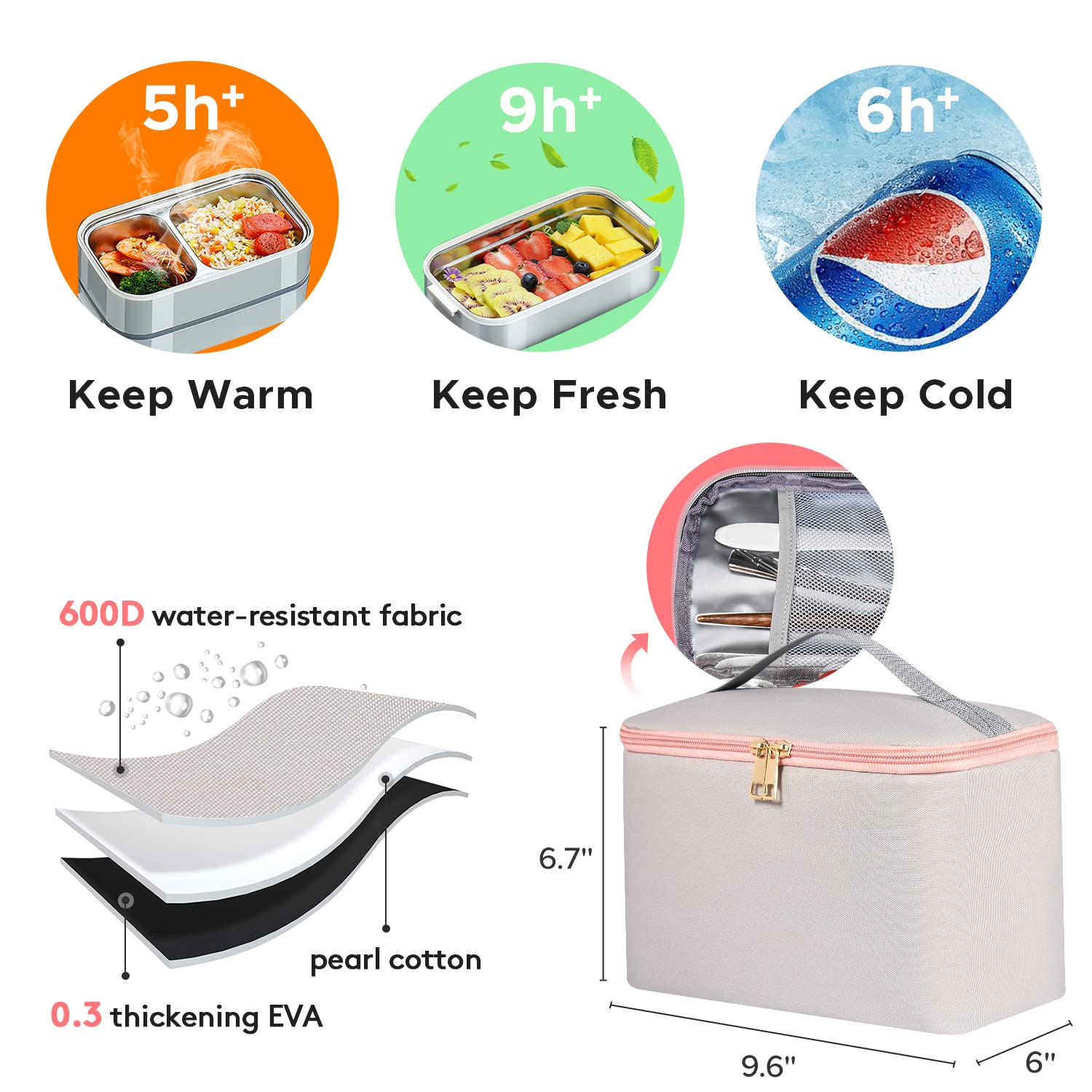 Kaome Lunch Backpack 15.6 Inch Laptop Backpack for Women with USB Port Nurse Gift Teacher Work Backpack Cooler Insulated Lunch Bag Waterproof Daypacks for Work Picnic Travel Anti-theft