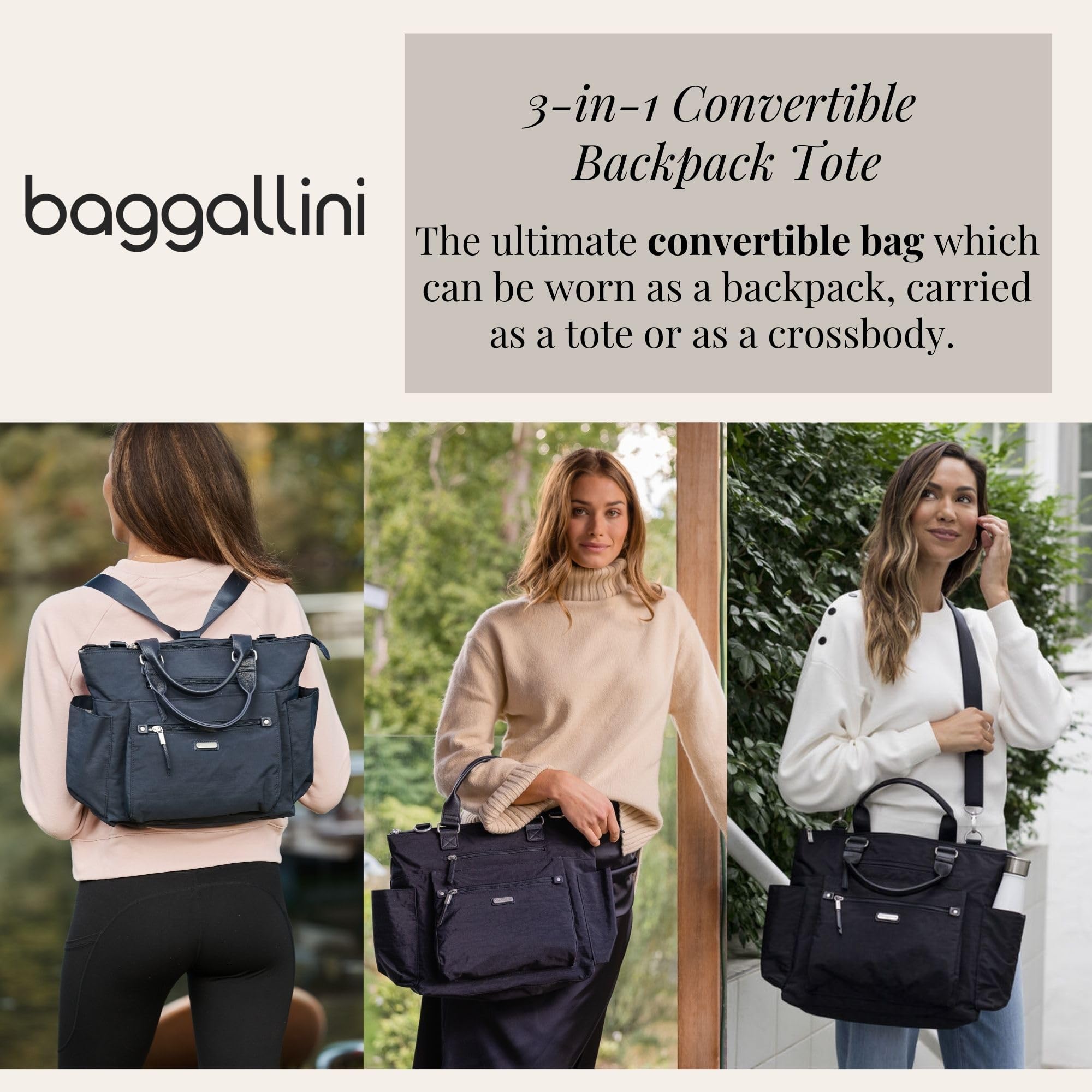 Baggallini Womens 3-in-1 Convertible Backpack With RFID Phone Wristlet, Black, One Size US
