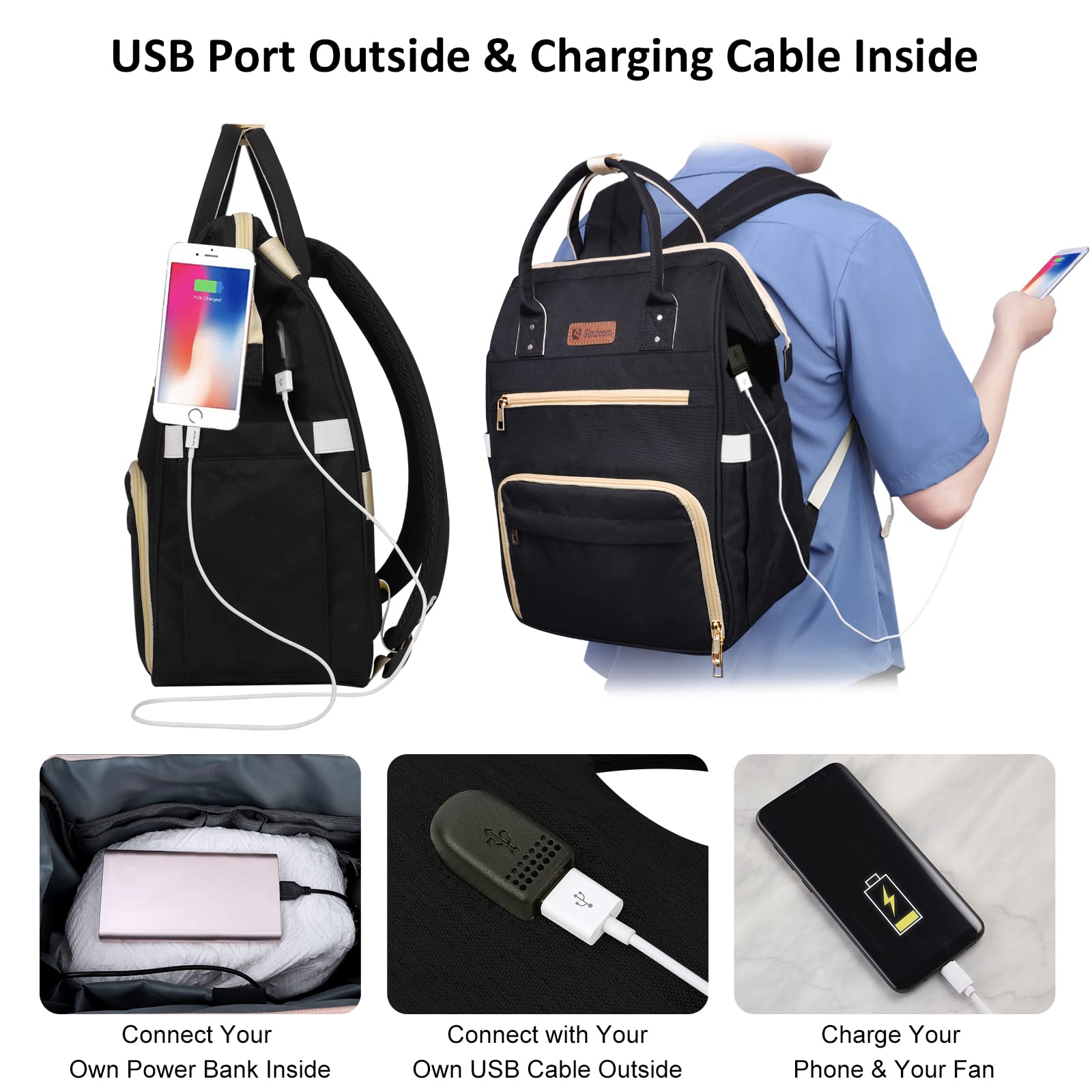 SIMBOOM Lunch Backpack for Women, Nurse Work Backpack for Men with Insulated Cooler Lunch Box, 17 Inch Laptop Backpack with USB Port (Black)