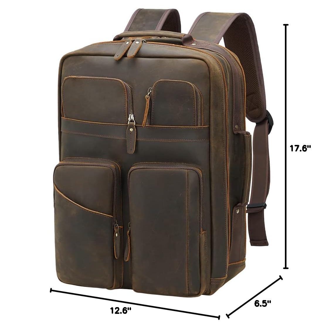 TIDING 17.3" Vintage Leather Laptop Backpack for Men Multi Pockets Casual School Daypack Travel Rucksack