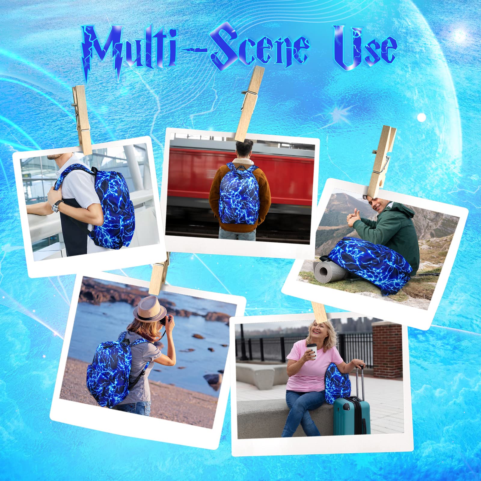 Starry Blue Laptop Bookbag for Men Waterproof Travel Bag Backpack for School Boys 16.5 inch