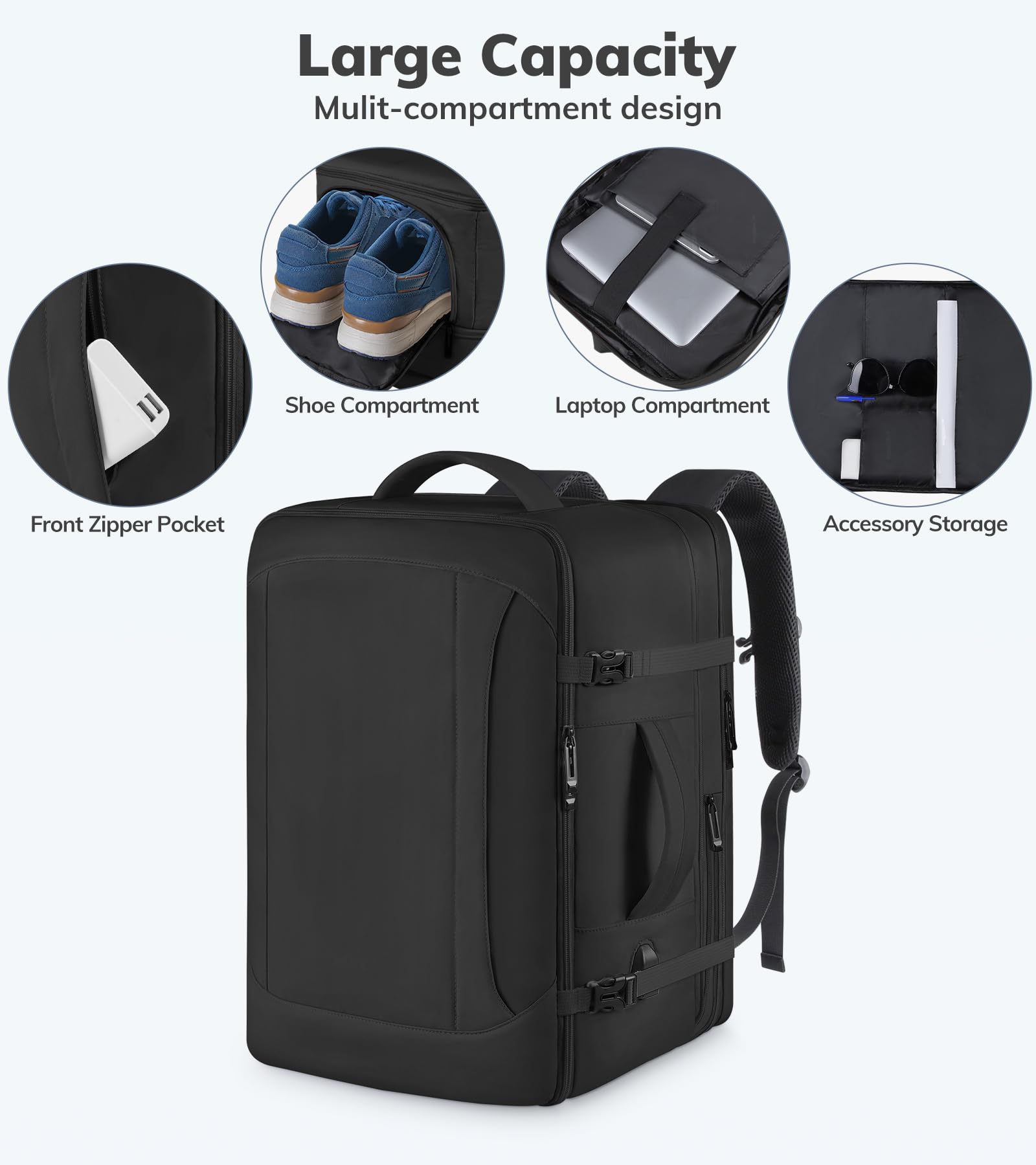 Carry On Backpack, Travel Backpack Airline Approved with USB Charging Port, Extra Large Backpack 50L Expandable Water Resistant Suitcase Luggage Weekender Bag, Travel Gifts for Men Women