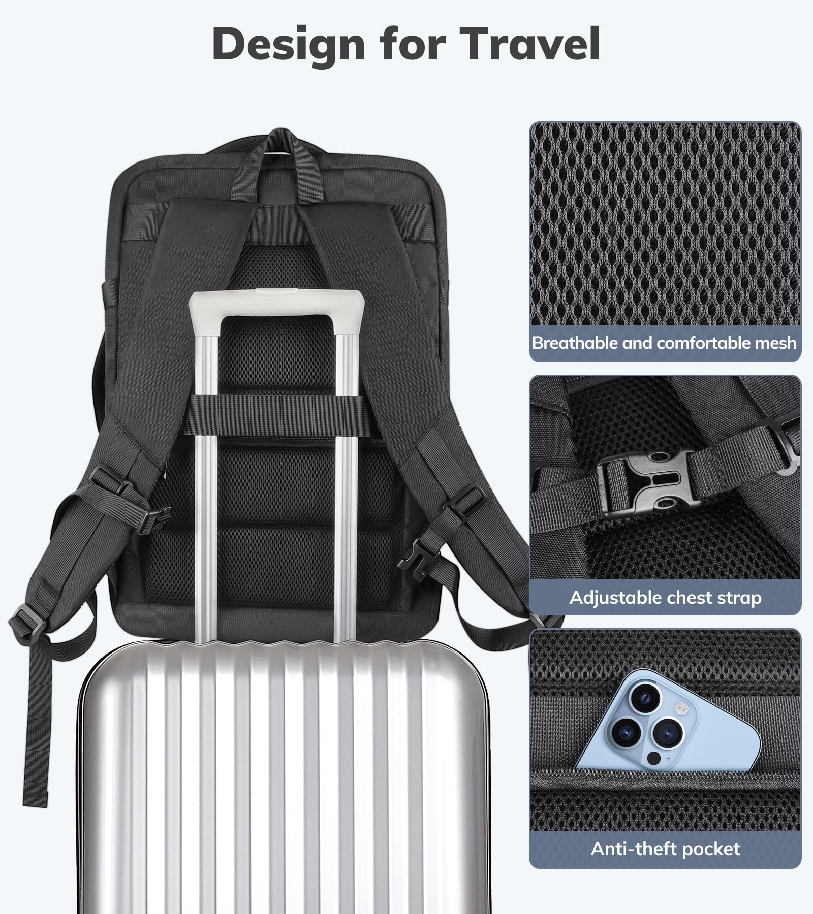 Carry On Backpack, Travel Backpack Airline Approved with USB Charging Port, Extra Large Backpack 50L Expandable Water Resistant Suitcase Luggage Weekender Bag, Travel Gifts for Men Women