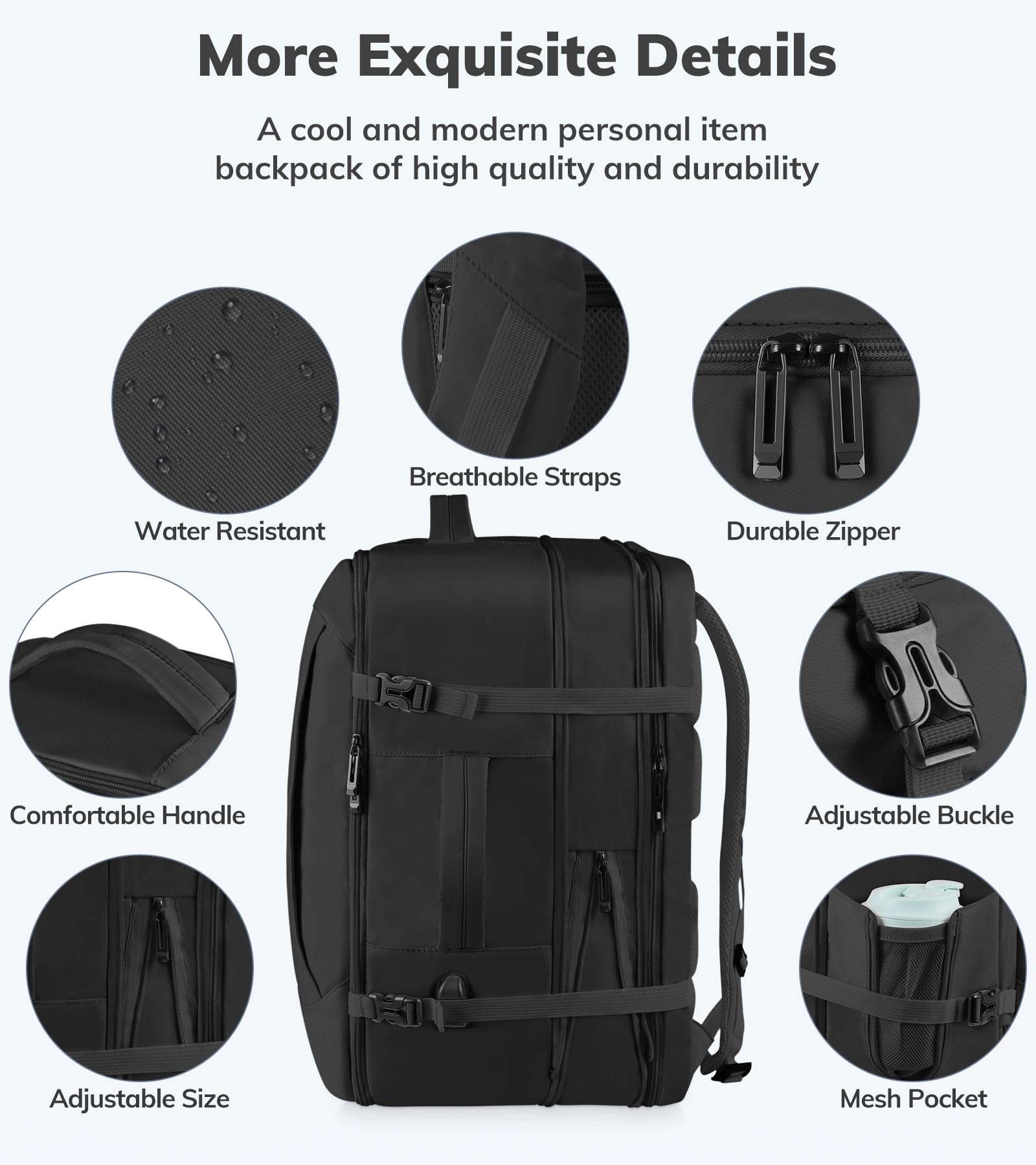 Carry On Backpack, Travel Backpack Airline Approved with USB Charging Port, Extra Large Backpack 50L Expandable Water Resistant Suitcase Luggage Weekender Bag, Travel Gifts for Men Women