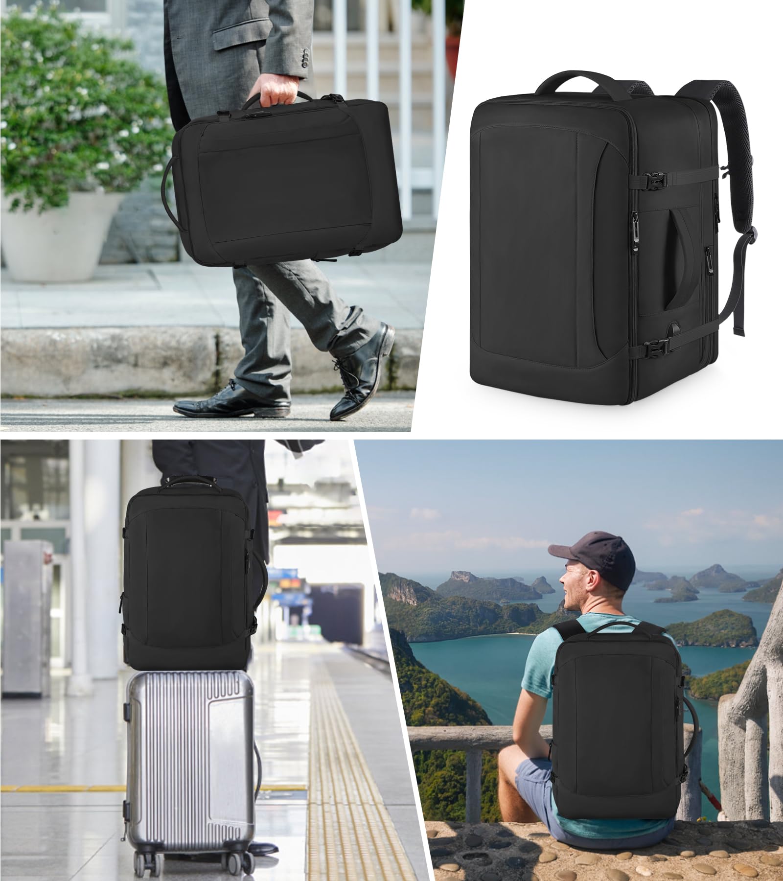 Carry On Backpack, Travel Backpack Airline Approved with USB Charging Port, Extra Large Backpack 50L Expandable Water Resistant Suitcase Luggage Weekender Bag, Travel Gifts for Men Women