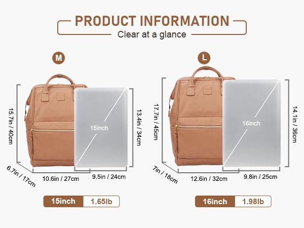 Kah&Kee Leather Backpack Diaper Bag with Laptop Compartment Travel School for Women Man (Tan Pink, Large)