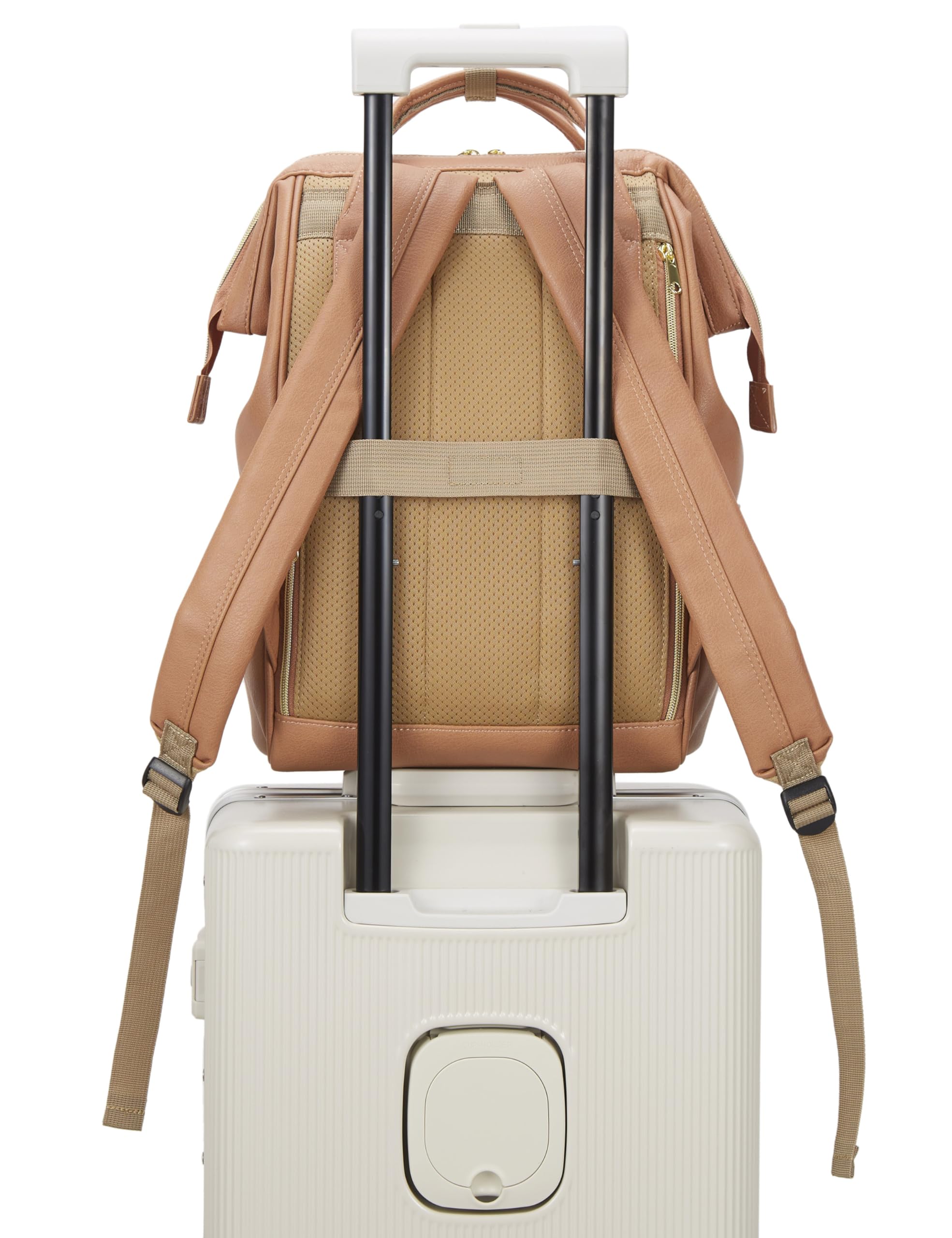 Kah&Kee Leather Backpack Diaper Bag with Laptop Compartment Travel School for Women Man (Tan Pink, Large)