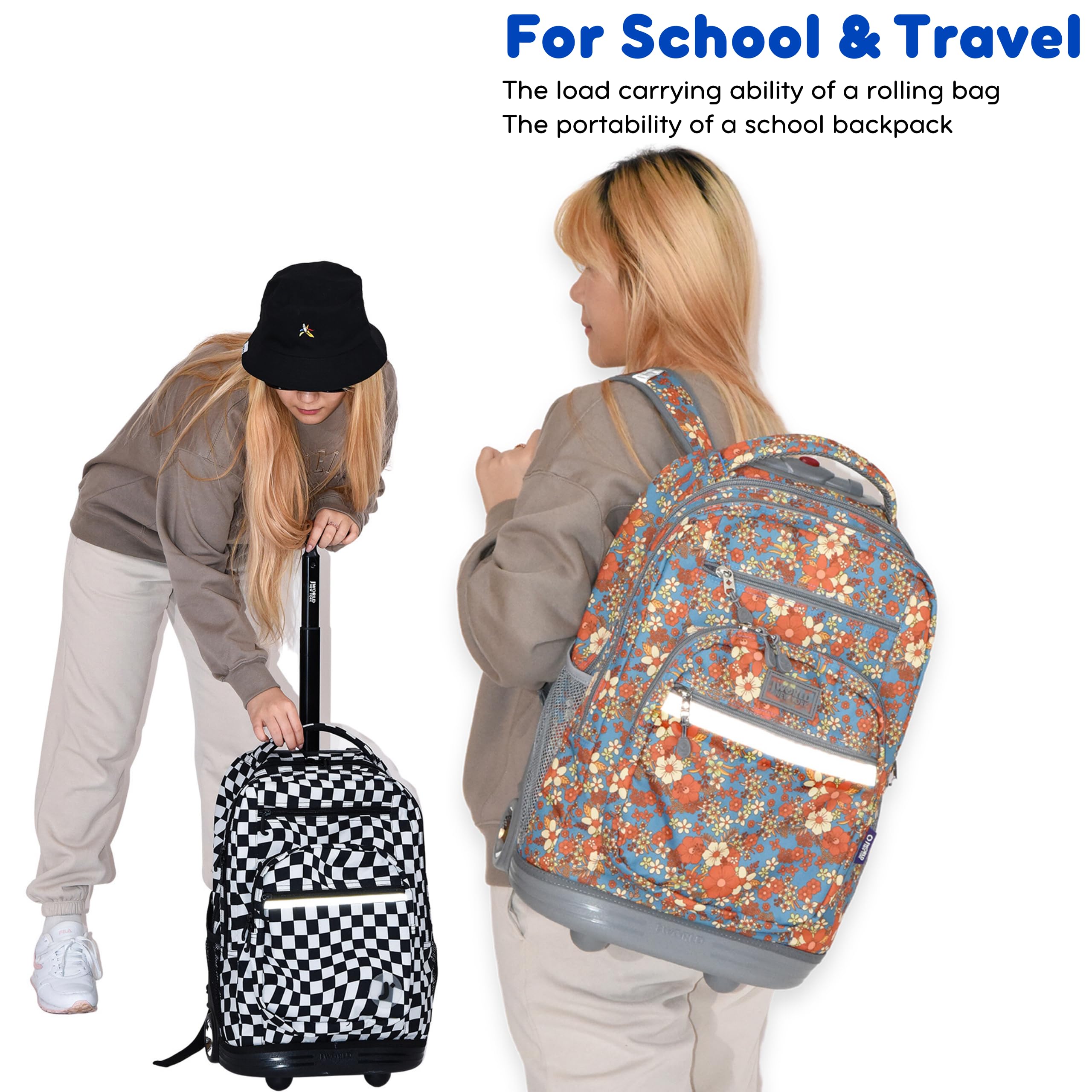 J World New York Sundance Rolling Backpack Girl Boy Roller Bookbag, Night Bloom, 20 X 13 X 9 (H X W X D)