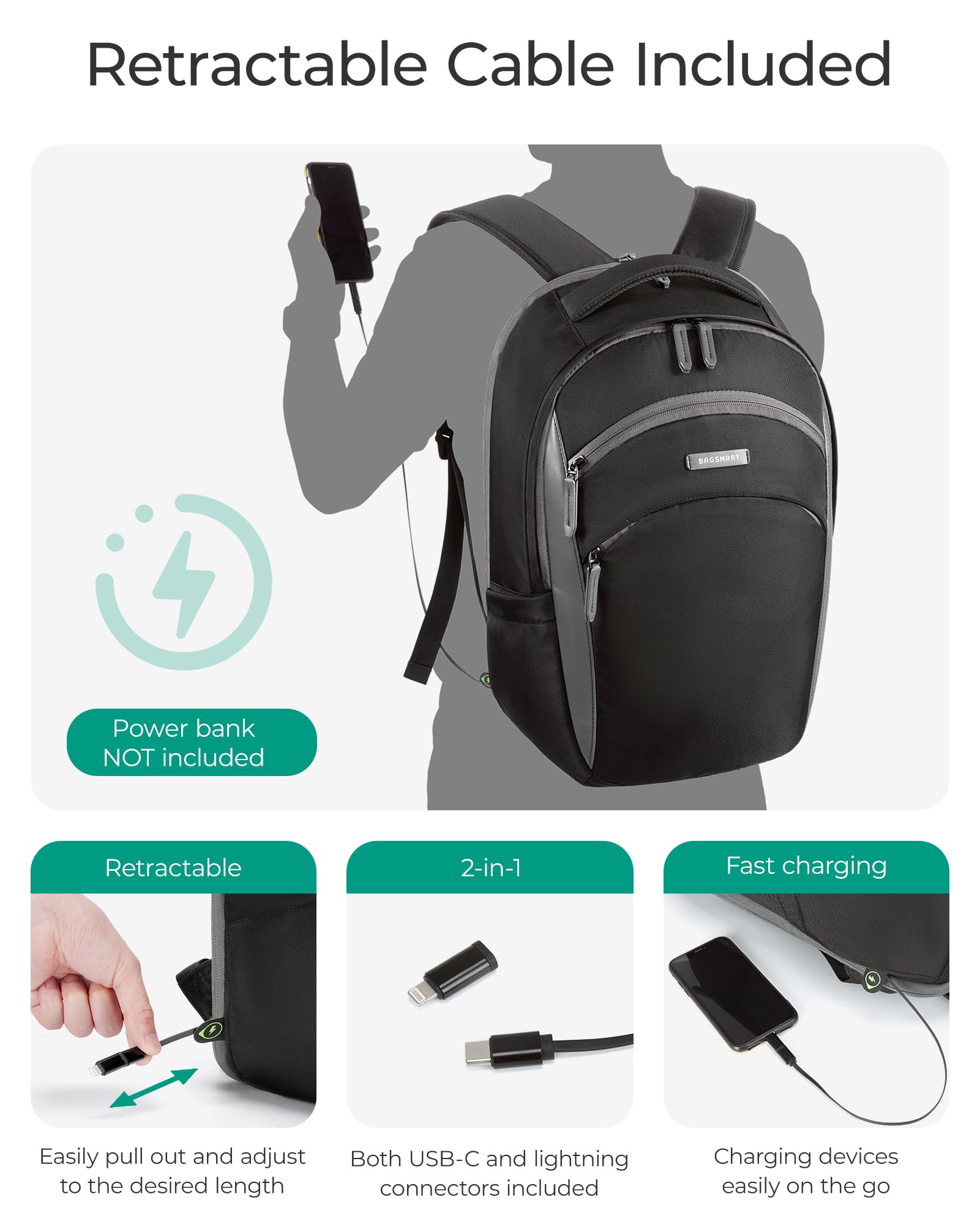 Travel Backpack for Men, BAGSMART 35L Carry On Backpack Flight Approved for Weekend Trip, Women/Mens Laptop Backpack for Work Commuter School with 17.3 inch Laptop Compartment & Water-resistant, Black