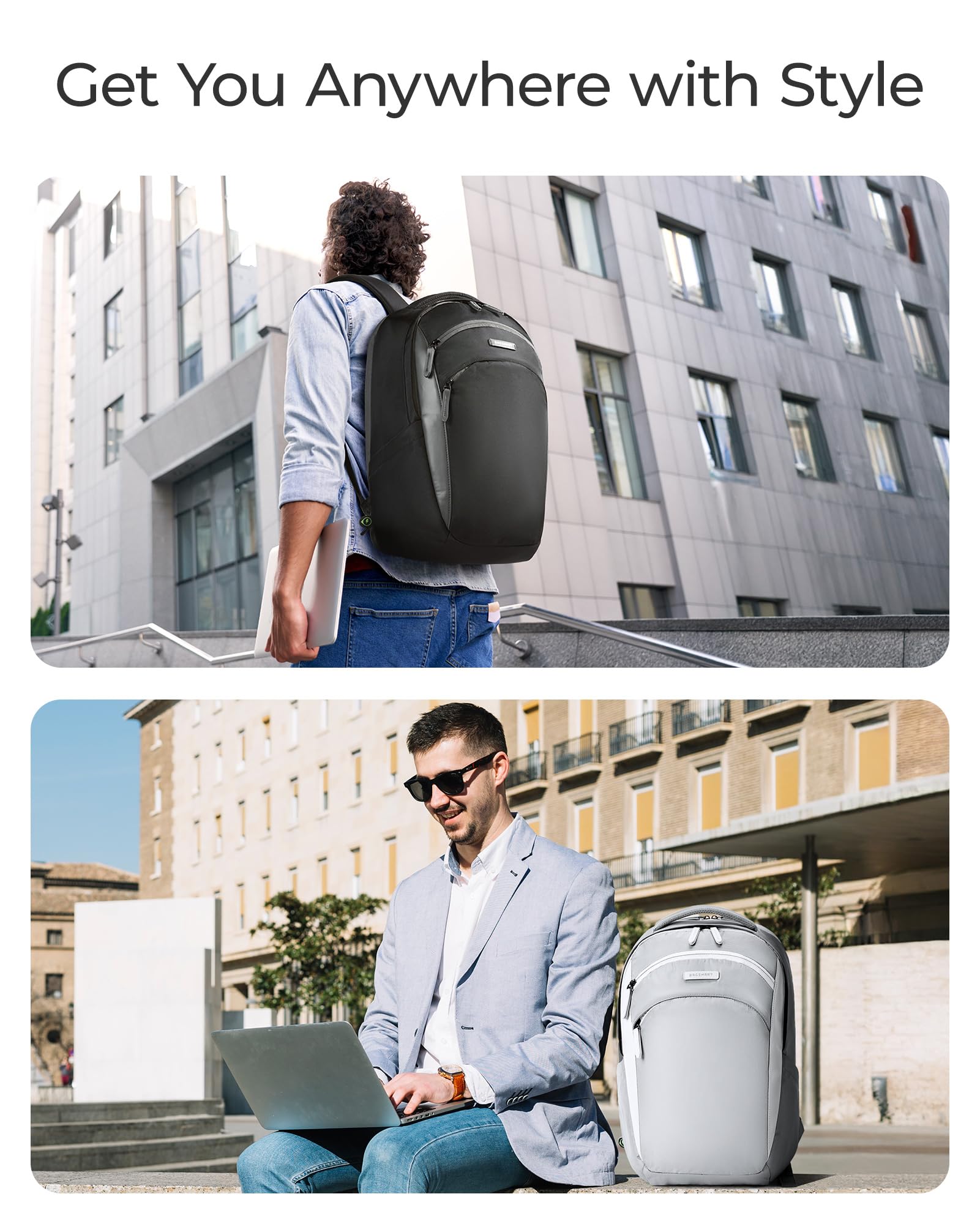 Travel Backpack for Men, BAGSMART 35L Carry On Backpack Flight Approved for Weekend Trip, Women/Mens Laptop Backpack for Work Commuter School with 17.3 inch Laptop Compartment & Water-resistant, Black