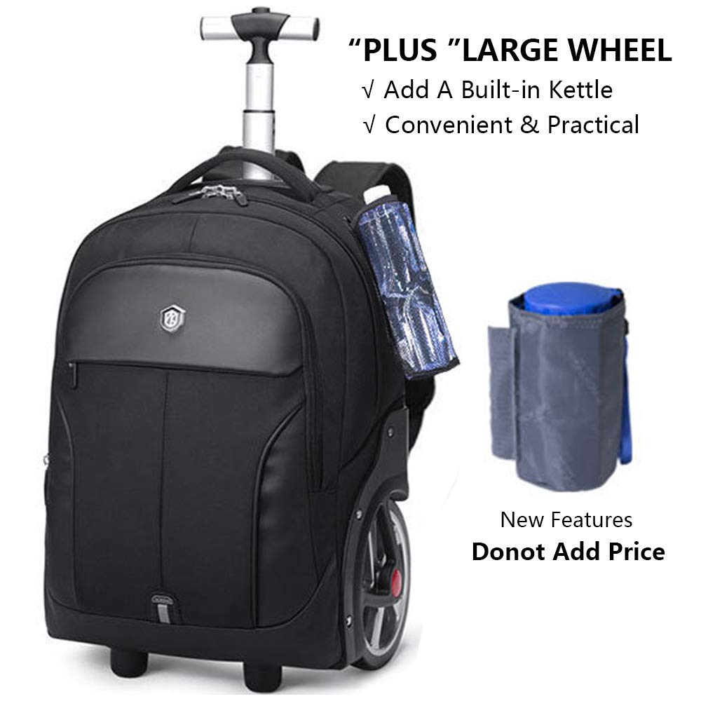 PINKSHE'S AOKING 18/20 Inch Large Wheeled Water Resistant Travel School Business Rolling Wheeled Backpack with Laptop (20inch, Black)