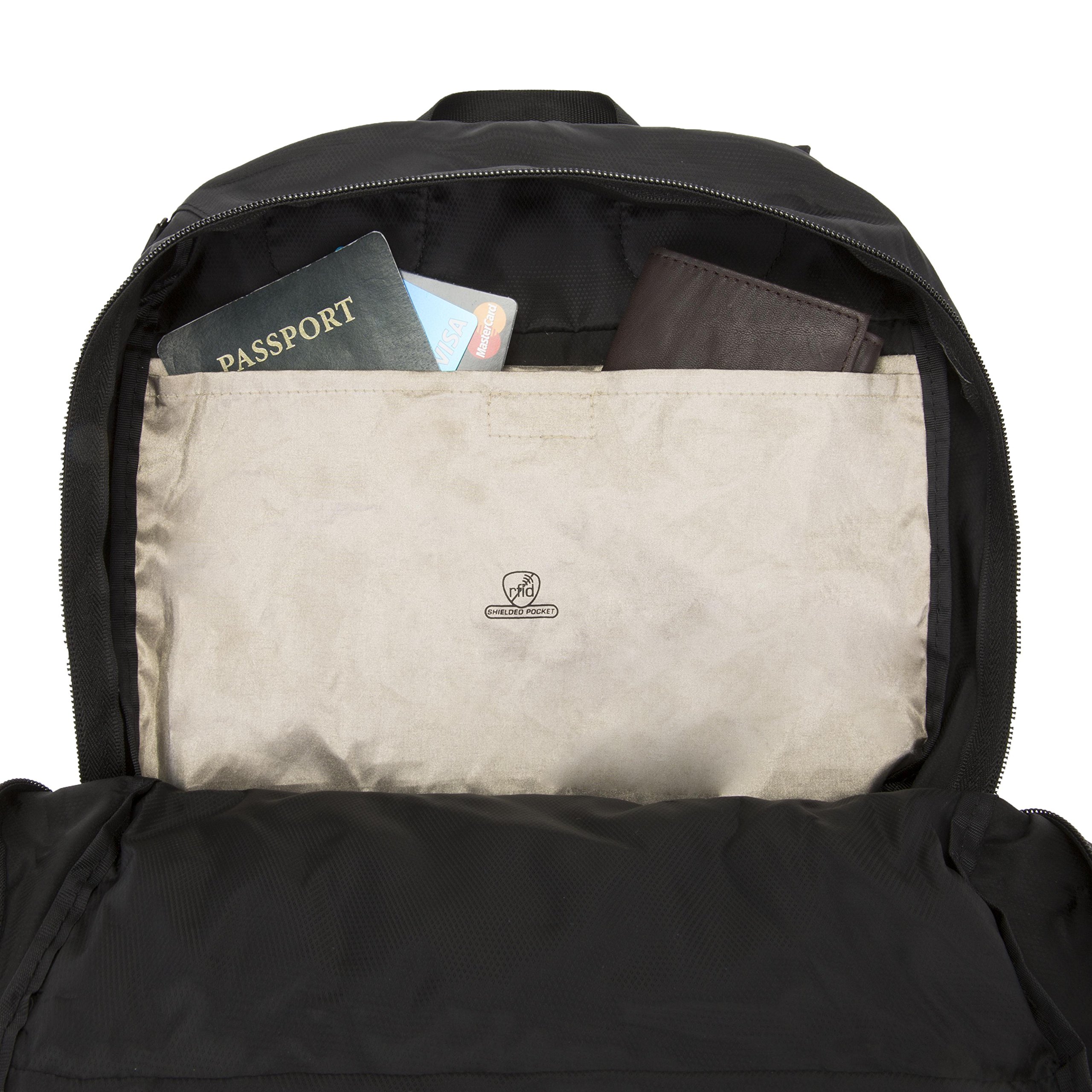 Travelon Anti-theft Packable Backpack, Black, Open 10.5 x 17 x 6 Packed 10.5 x 6 x 1