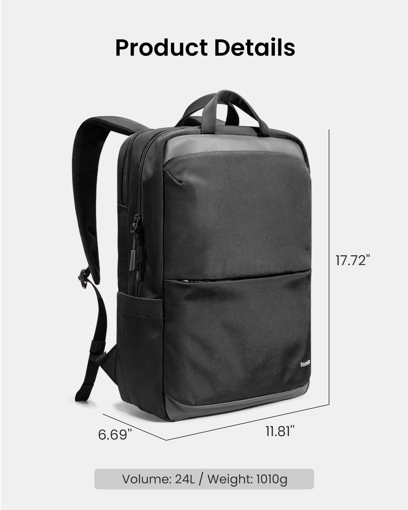 tomtoc 15.6-inch Protective Laptop Backpack for Business Office College, Travel Commuter Backpack with USB Charging Port for Up to 15.6” Laptop MacBook, Water-resistant Computer Bag for Men Women, 22L