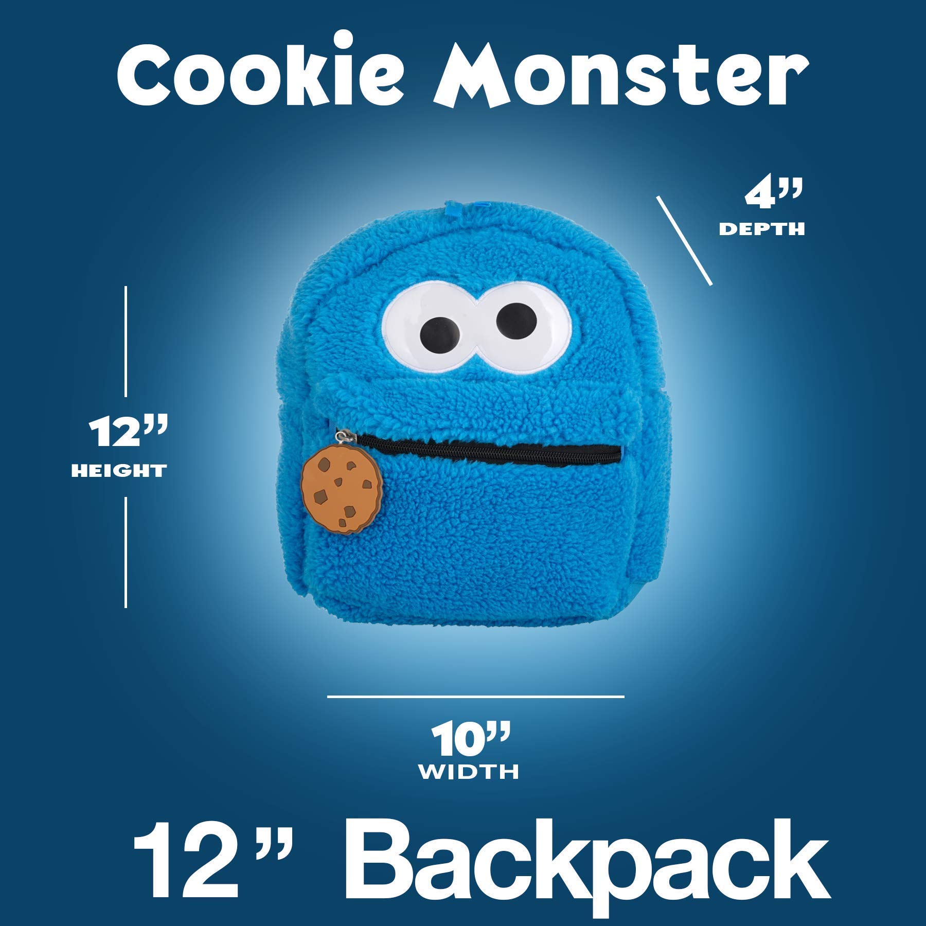 Sesame Street Toddler Cookie Monster Backpack, Back to School Bookbag for Toddler, Plush Zippered Bag