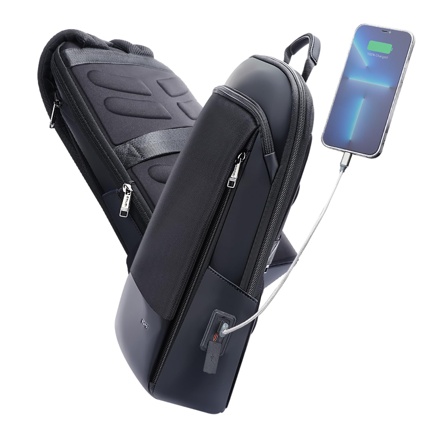 BOPAI Slim Laptop Backpack 15-15.6 inch USB Charging Backpack for Men Water Resistant College Laptop Backpack Office Anti Theft Backpack Smart Computer Backpack Men Black
