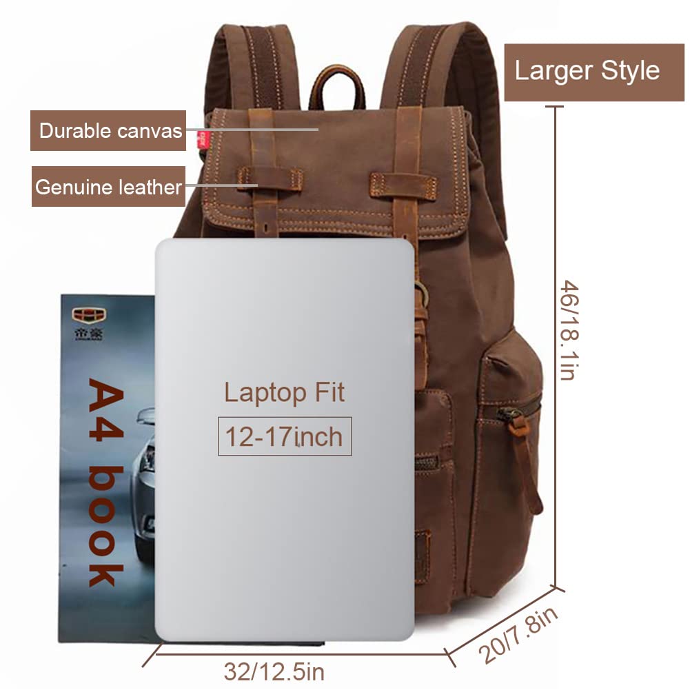AUGUR High Capacity Canvas Vintage Backpack - for School Hiking Travel 12-17" Laptop