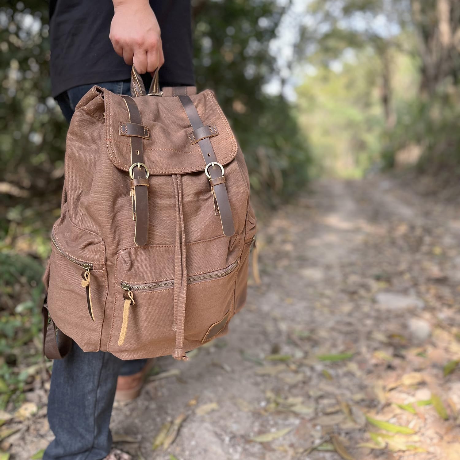 AUGUR High Capacity Canvas Vintage Backpack - for School Hiking Travel 12-17" Laptop