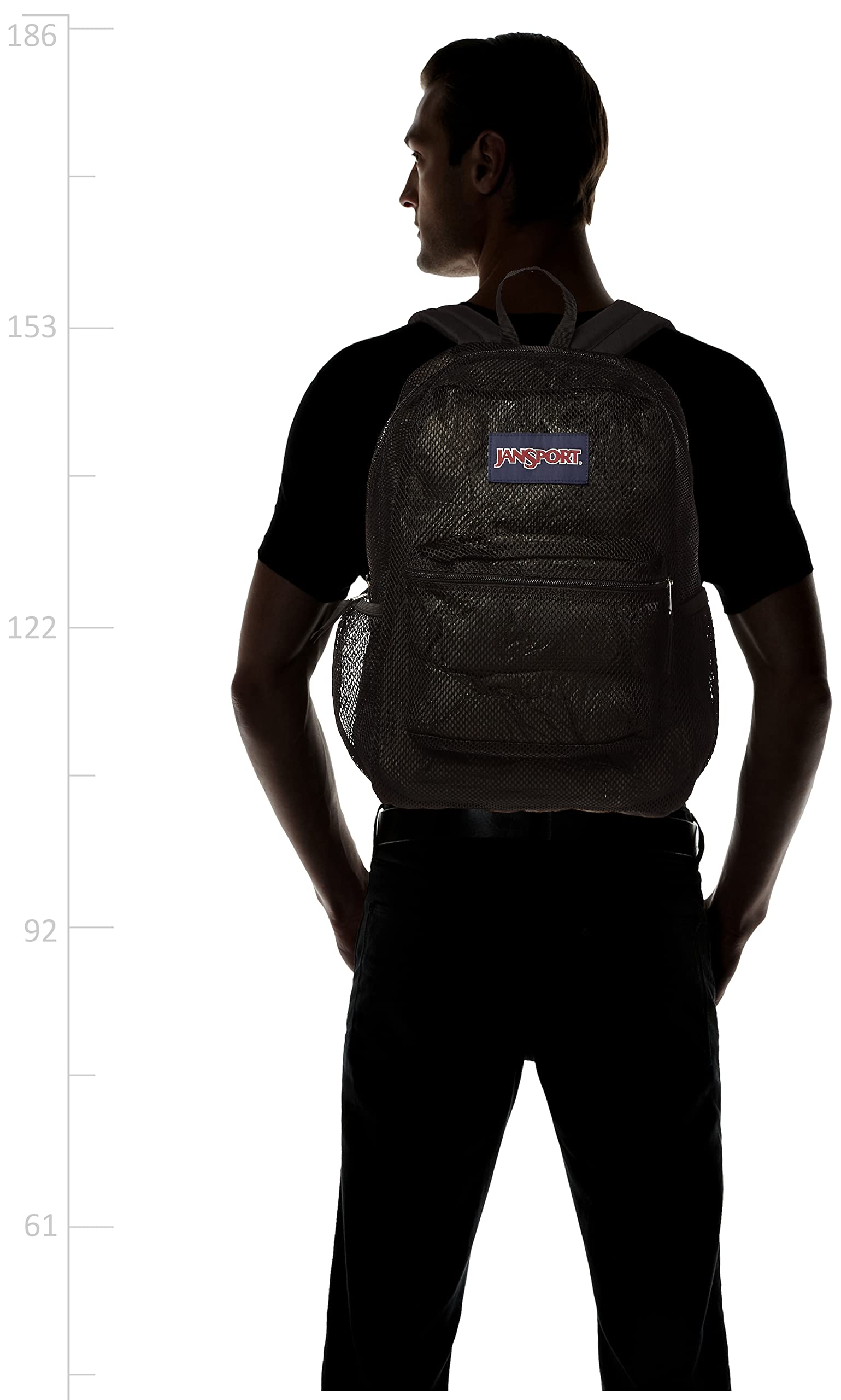 JanSport Eco Mesh Backpack for School, Black, 17β x 12.5β x 6β - Semi-Transparent Bookbag for Middle School Girls, Boys, Adults with Laptop Sleeve, Padded Back Panel - Large Student Backpack