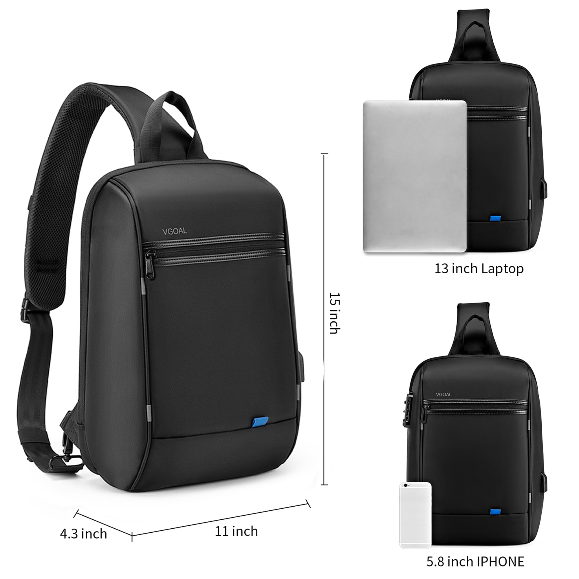 VGOAL Sling Backpack Men'S Chest Bag Shoulder Crossbody Sling Backpack for Men with USB Charging Port