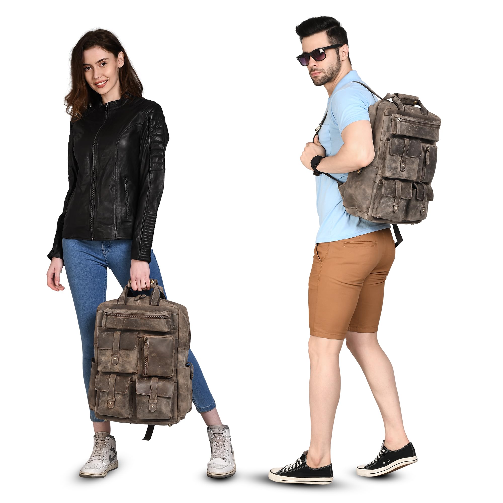 LUXEORIA Genuine Leather Travel Backpack for Women & Men, School Backpack for Boys & Girls, Handmade Retro Style Large Backpack, Laptop Backpack for Office | (17"X14"X6" - Retro - Hunter Brown)
