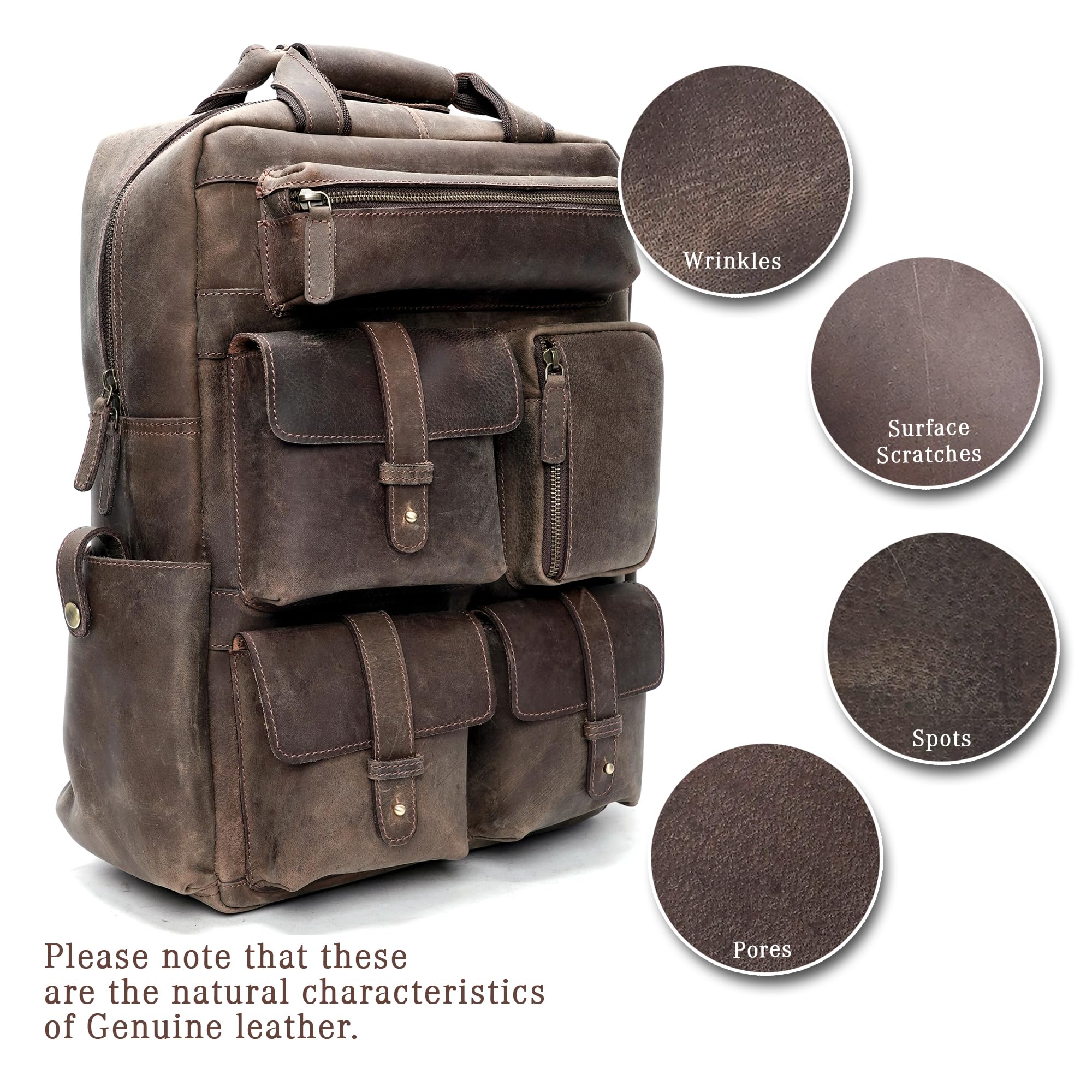 LUXEORIA Genuine Leather Travel Backpack for Women & Men, School Backpack for Boys & Girls, Handmade Retro Style Large Backpack, Laptop Backpack for Office | (17"X14"X6" - Retro - Hunter Brown)