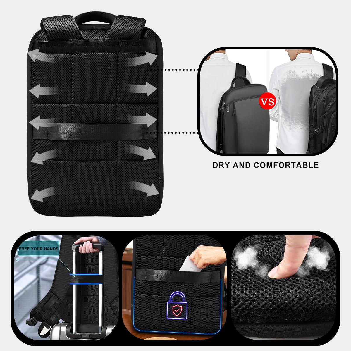 ZINZ Slim and Expandable 15 15.6 16 Inch Laptop Backpack Anti Theft Business Travel Notebook Bag with USB, Multipurpose Large Capacity Daypack College School Bookbag for Men & Women,Deep Black