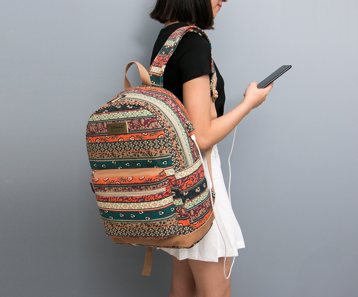 Kinmac New Bohemian Laptop Backpack with Massage Cushioned Straps Student Travel Outdoor Backpack for Laptop Up to 15.6 Inch