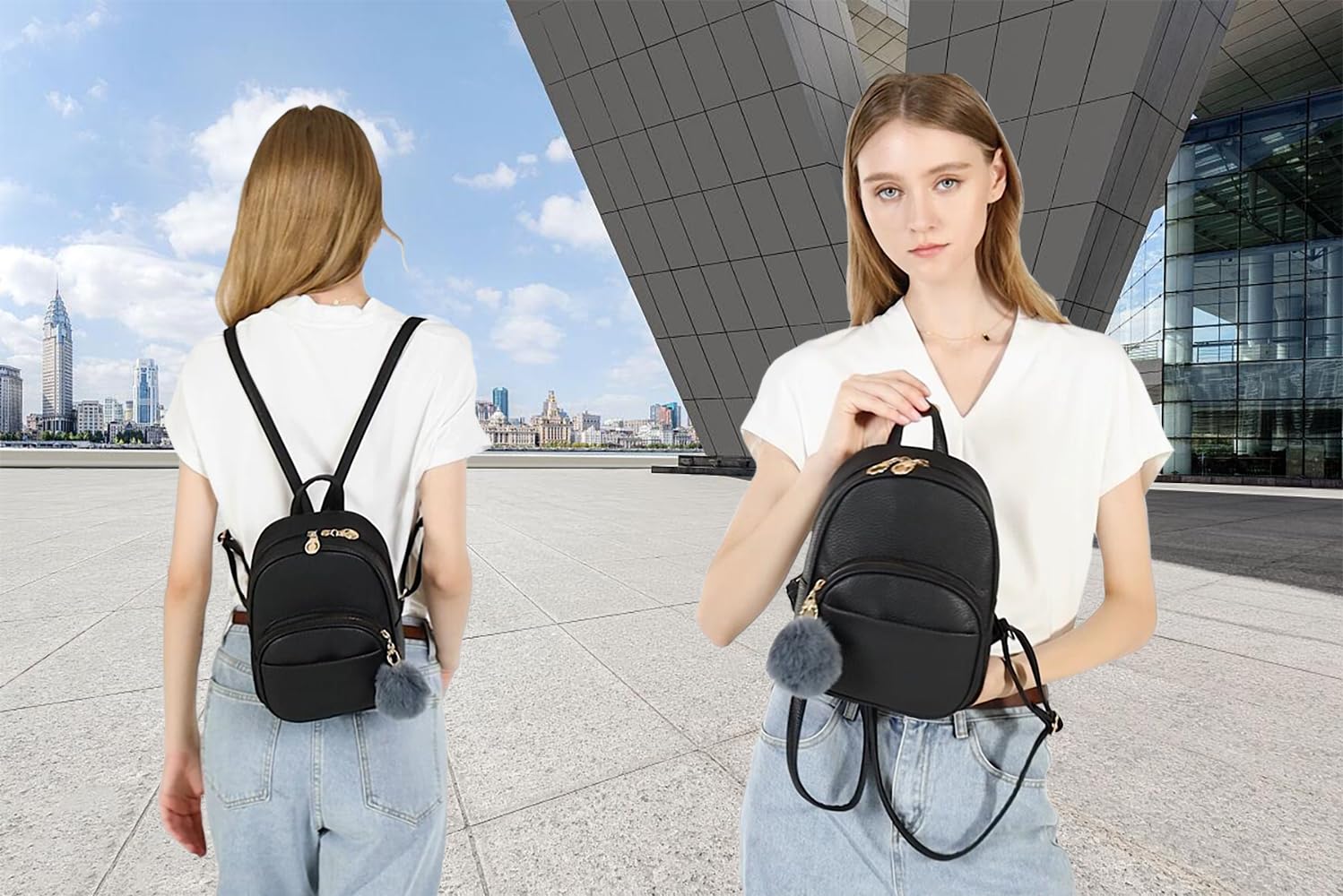 Barsine Little Backpack Bag Small Size Purse Vegan Leather Mini Daypack with Multiple Zipper Pockets