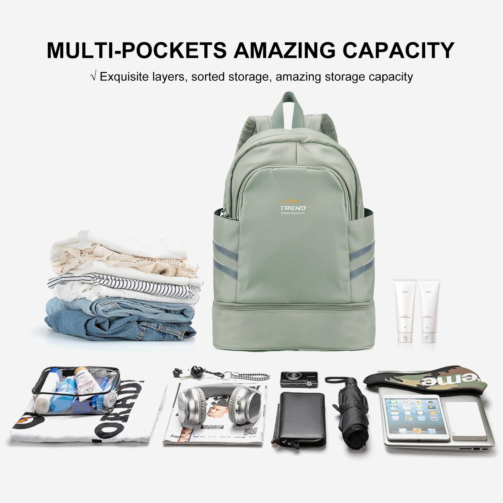 Gym Backpack for Women with Shoes Compartment & Wet Pocket, Large Travel Laptop Backpack Waterproof, Sports Backpack Gym Bag,Green