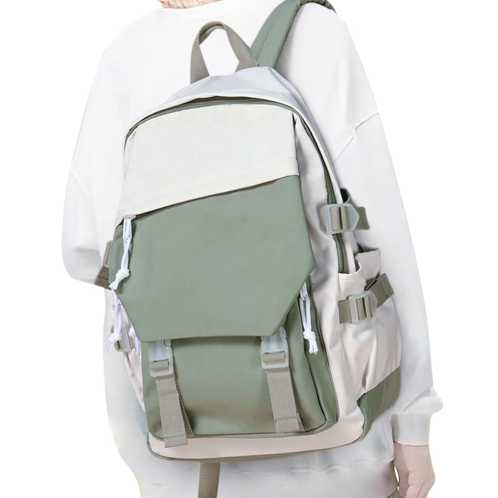 coowoz School Bag Lightweight Casual Daypack College Laptop Backpack for Men Women Water Resistant Travel Rucksack for Sports High School Middle Bookbag for girls(Gray Green white)