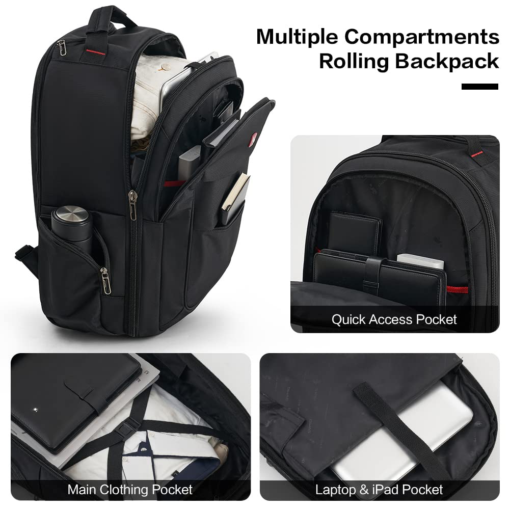OIWAS Rolling Backpack for Laptop Large Wheeled School Bookbag Roller Daypack Travel Business Bags Suitcase Men Women