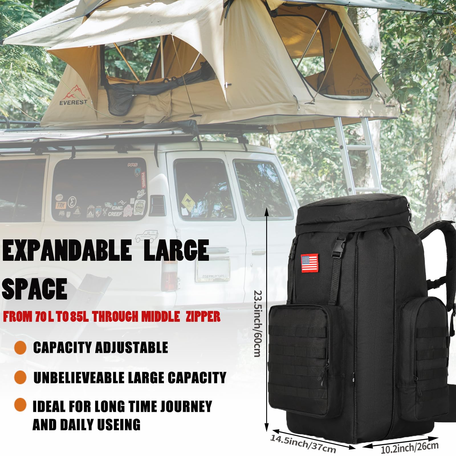 outdoor plus Extra Large Camping Backpack For Men, Hiking Backpacking Backpack, 60 Liter 70l Oversized Rucksack Waterproof