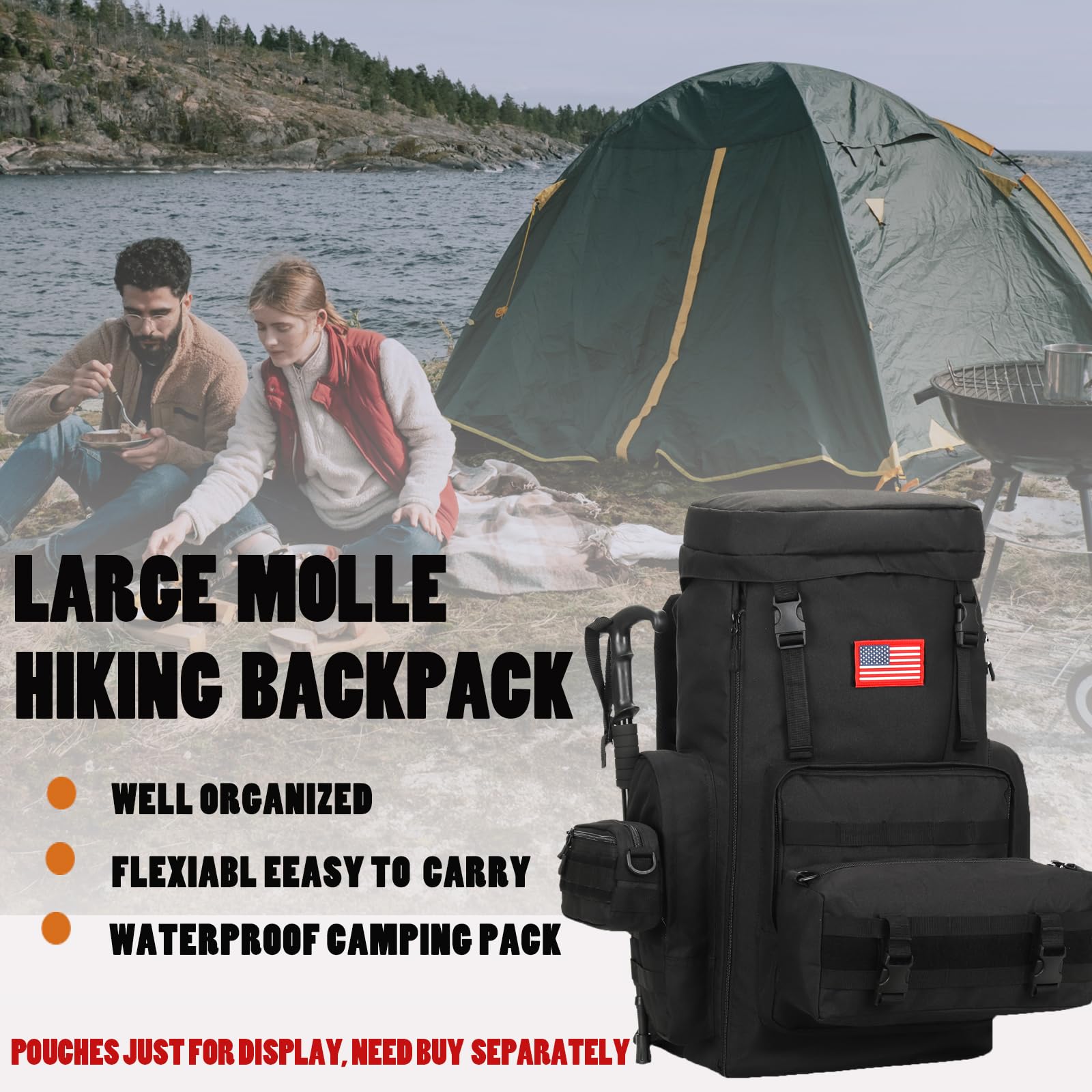 outdoor plus Extra Large Camping Backpack For Men, Hiking Backpacking Backpack, 60 Liter 70l Oversized Rucksack Waterproof