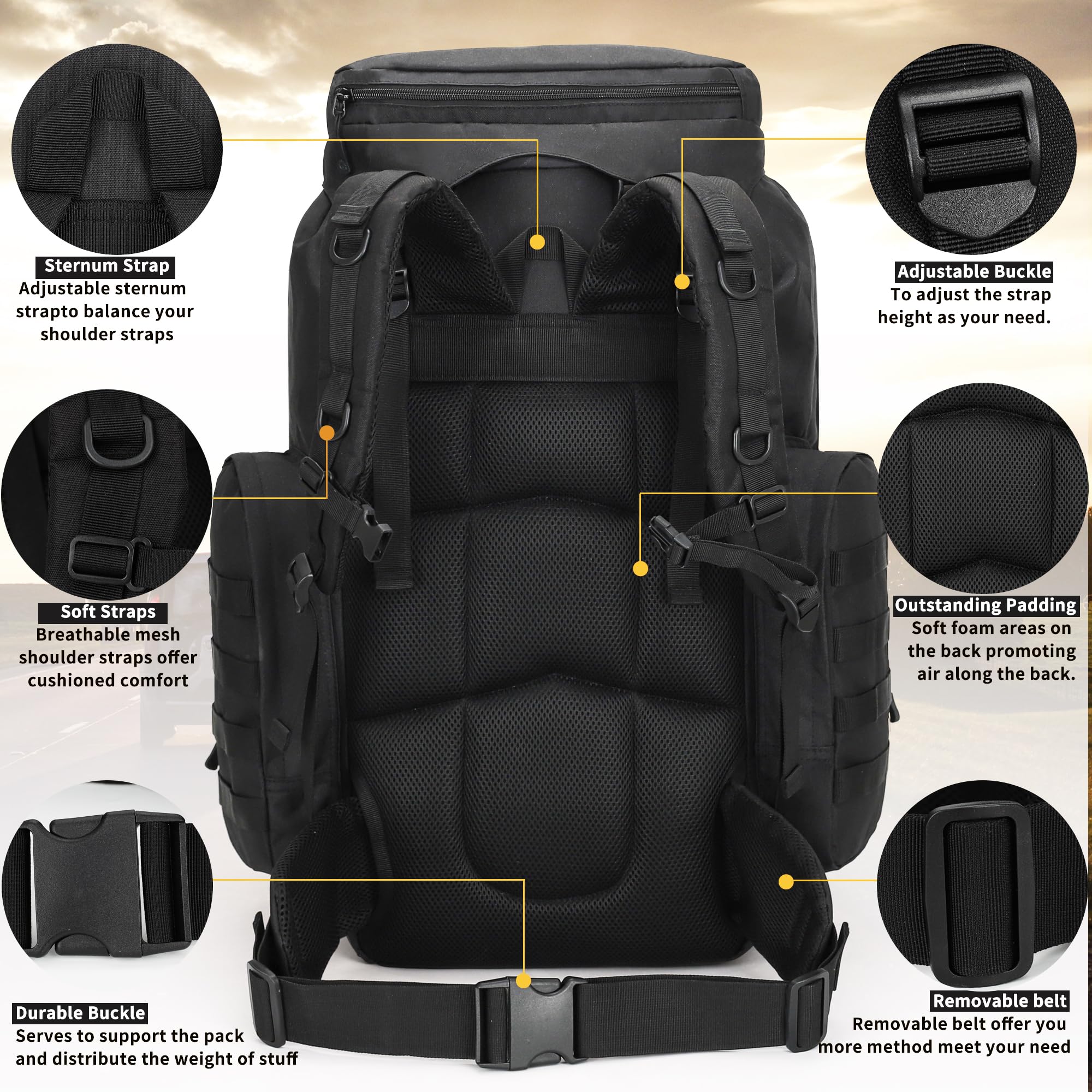 outdoor plus Extra Large Camping Backpack For Men, Hiking Backpacking Backpack, 60 Liter 70l Oversized Rucksack Waterproof