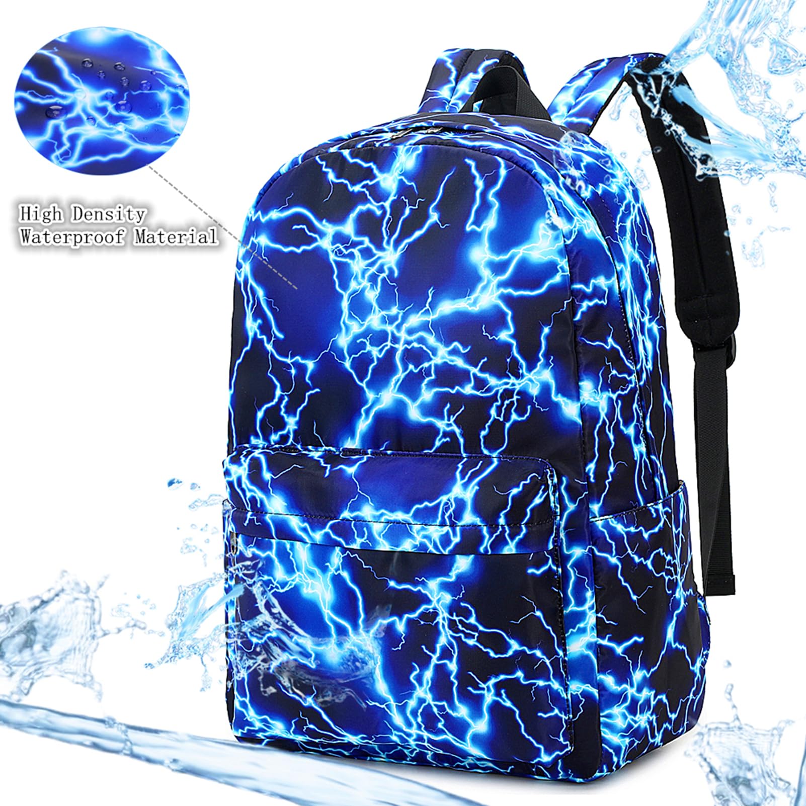 mezhsa Boy School Backpack Elementary Middle Lightning Bookbag Laptop Teenager Waterproof Lightweight 17 Inches (Blue)