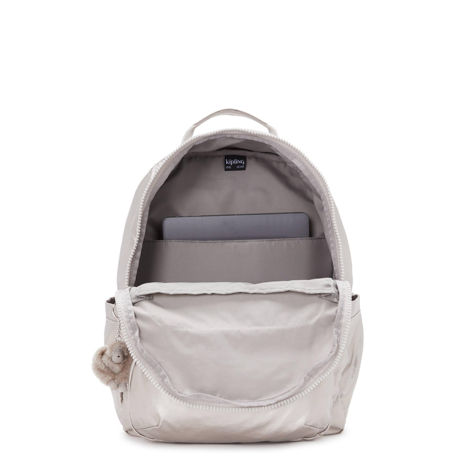 Kipling Women's Seoul 15” Laptop Backpack, Durable, Roomy with Padded Shoulder Straps, Nylon School Bag, Metallic Glow, Large